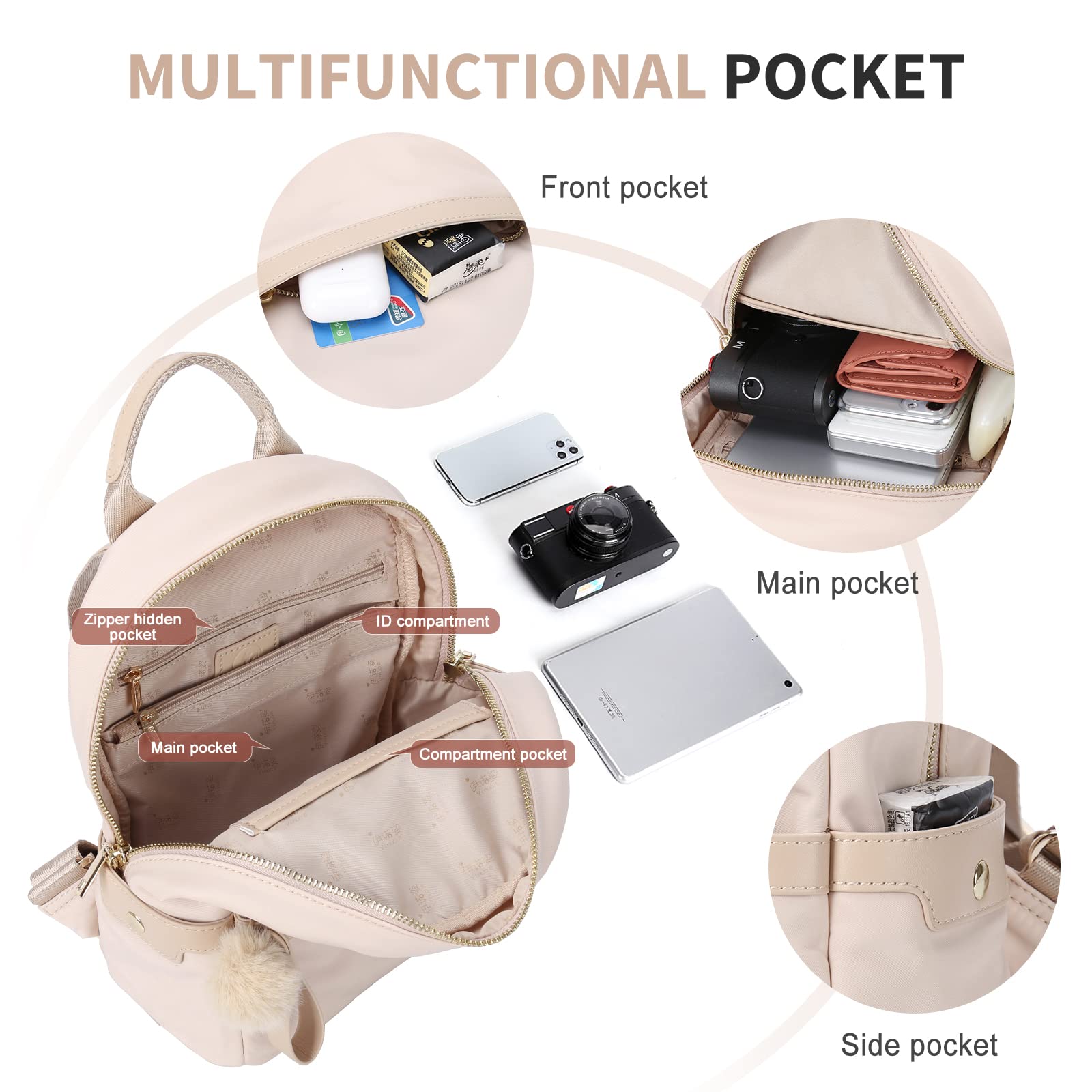 Fashion Mini Backpack Purse for Women, Lightweight Cute Small Backpack, Anti Theft Backpack Daypacks Lady Handbags, Beige