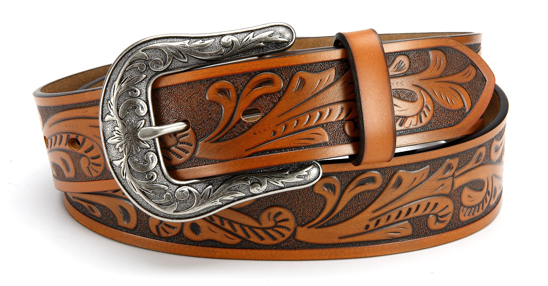 CR Brown Western Belts for Women - 1.5" Leather Cowgirl Belt for Jeans - Country Belt for Women with Big Vintage Buckle