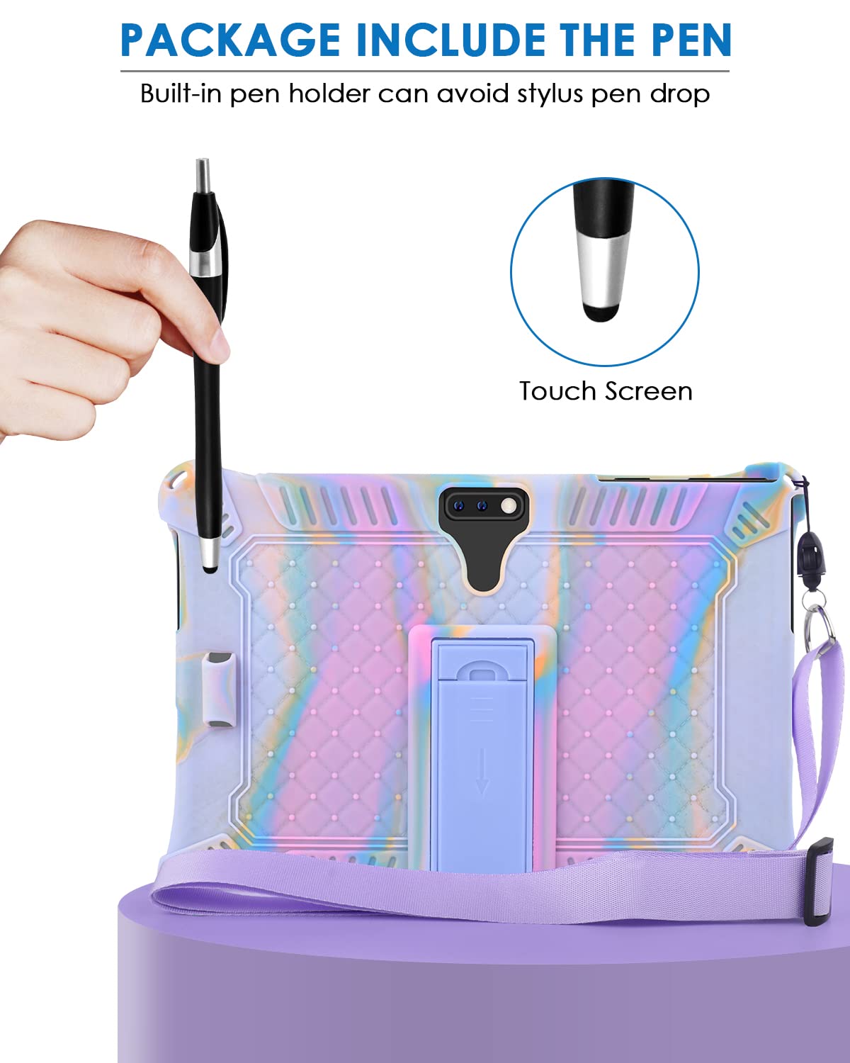 DETUOSI ZZB 10.1 inch Silicone Case with Shoulder Strap & Stylus Pen, Multi-Angle Stand Tablet Case, Soft Lightweight Cover for Winsing MTK 10 inch Tablet, ANTEMPER Touch, Rose Red & Purple