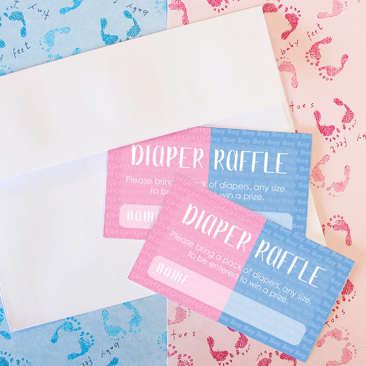 DISTINCTIVS Baby Gender Reveal Diaper Raffle Tickets - Invitation Inserts - 50 Cards
