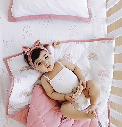 Ely's & Co. Baby Crib Bedding Sets for Girls β 4 Piece Set Includes Crib Sheet, Quilted Blanket, Crib Skirt, and Baby Pillowcase β Pink Rainbow Design
