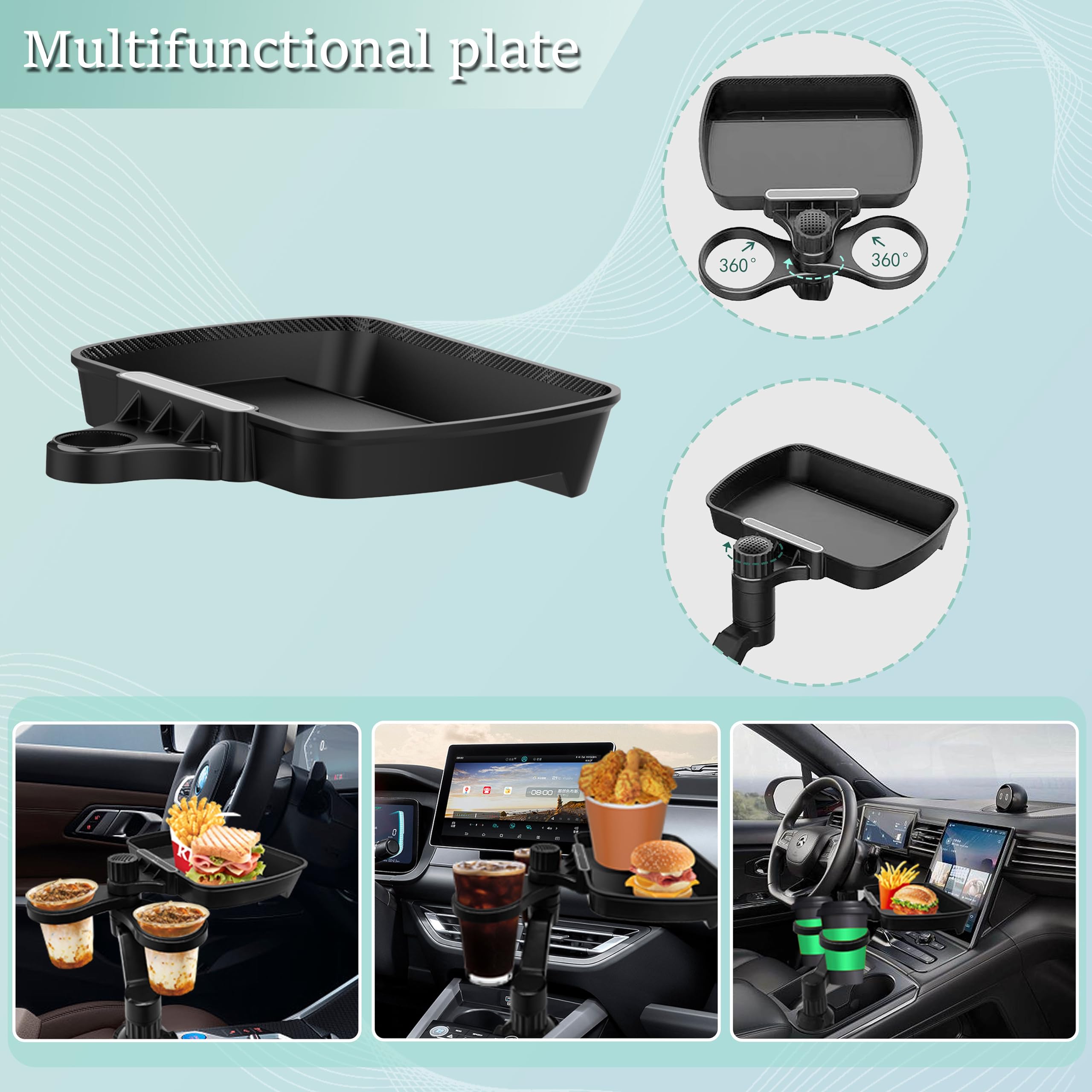 Cup Holder for Car 360°Rotation Adjustable Base Width Cup Holder Expander with Dual Cup Holder, Phone Holder, Detachable Instant Noodle CupHolder-Ashtray CupHolder, Car Travel Essentials