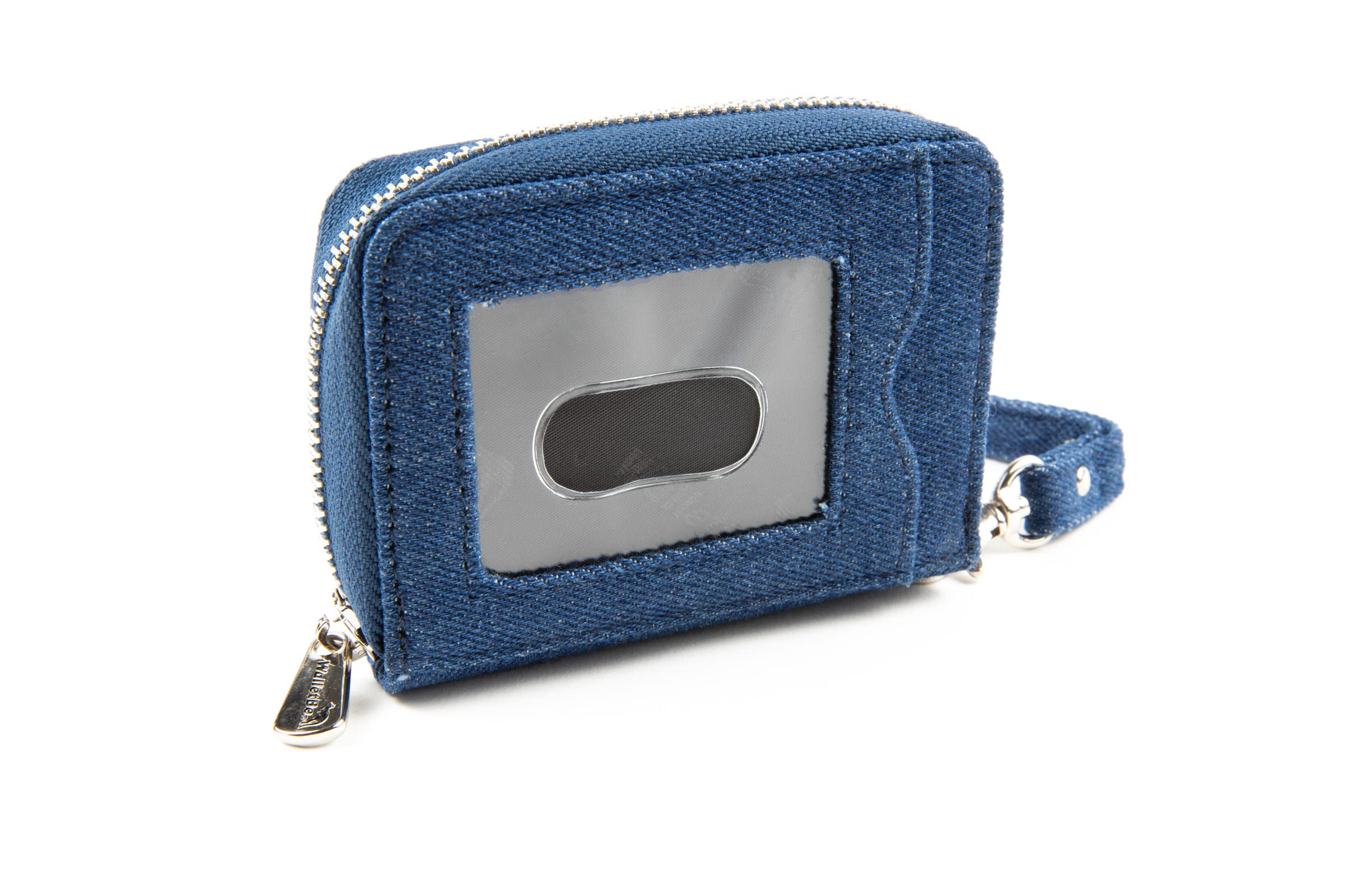 WalletBe Women's Wallet RFID Cash Card Coin Accordion Clutch with Wristlet Blue Denim