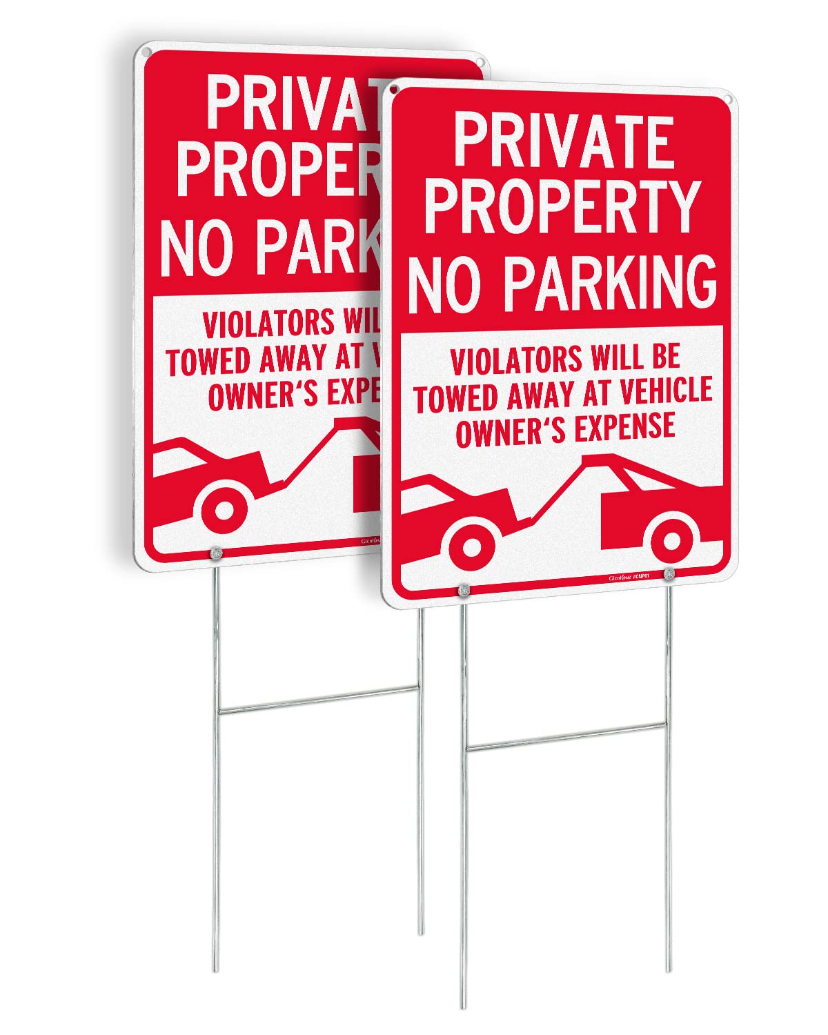 GicnKeuz 2 Pack No Parking Sign with H-stakes, Private Property Sign, 14"×10" Reflective Aluminum Sign, Fade Resistant/Waterproof, Including Screws, Easy to Install, Outdoor Use