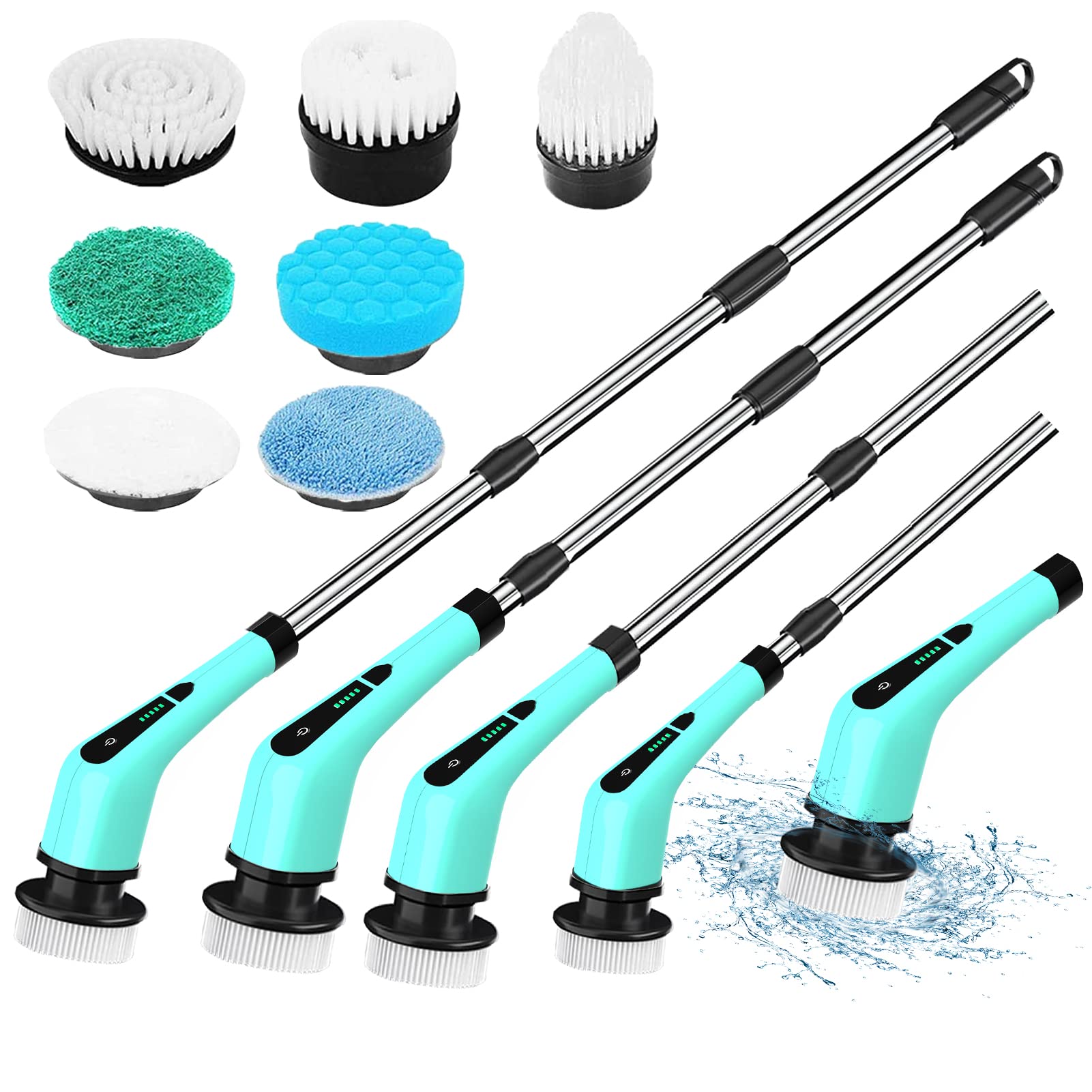 Electric Spin Scrubber, Cordless Bathroom Scrubber with Long Handle, Shower Scrubber for Cleaning with 7 Brush Heads, Power Wall Scrubber Suitable for Cleaning Wall, Kitchen, Bathroom, Window, Floor