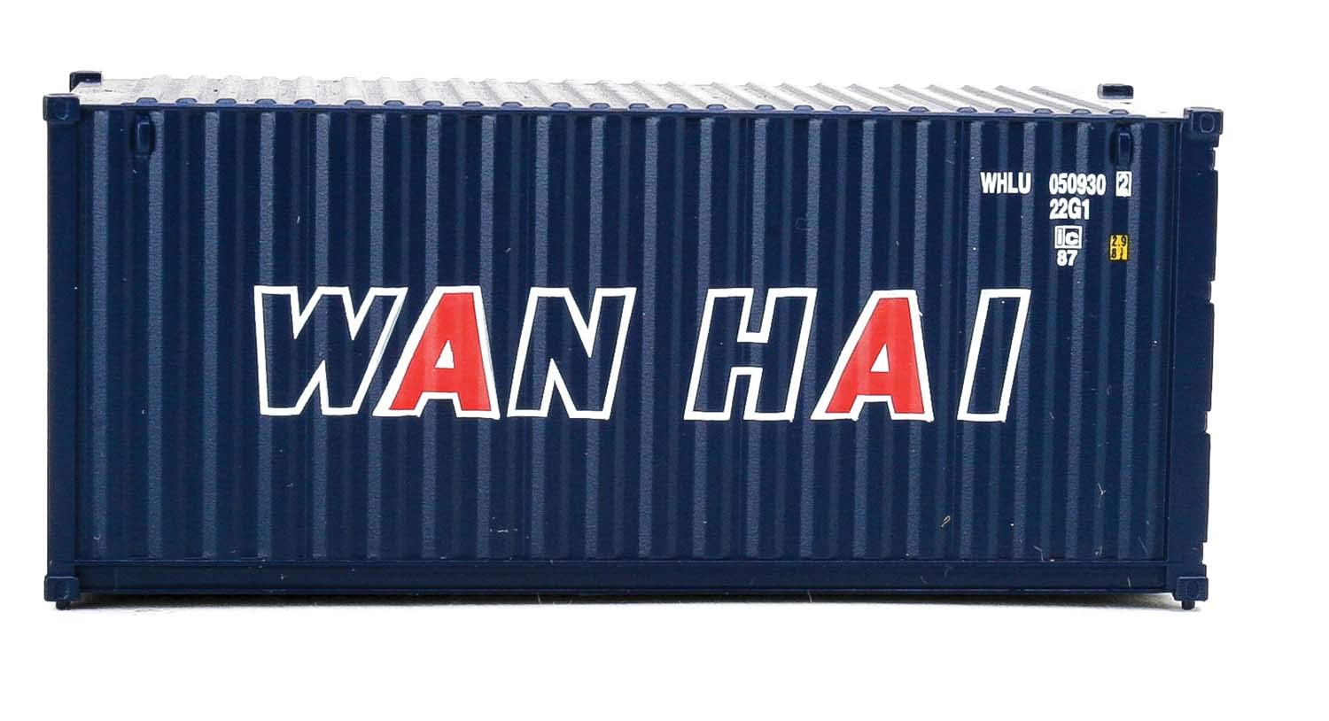 Walthers SceneMaster HO Scale Model of Wan Hai (Blue, White, red A Lettering) 20' Corrugated Container,949-8066