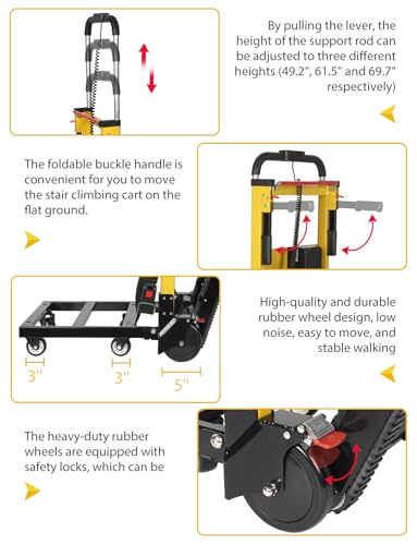 Electric Stair Climbing Hand Trucks - with Removable Extension Tray - 440lbs Load Capacity Folding Stair Climbing Dolly - 1500 Steps Stairs with Rubber Tracks - for Easy Up Down Stairs