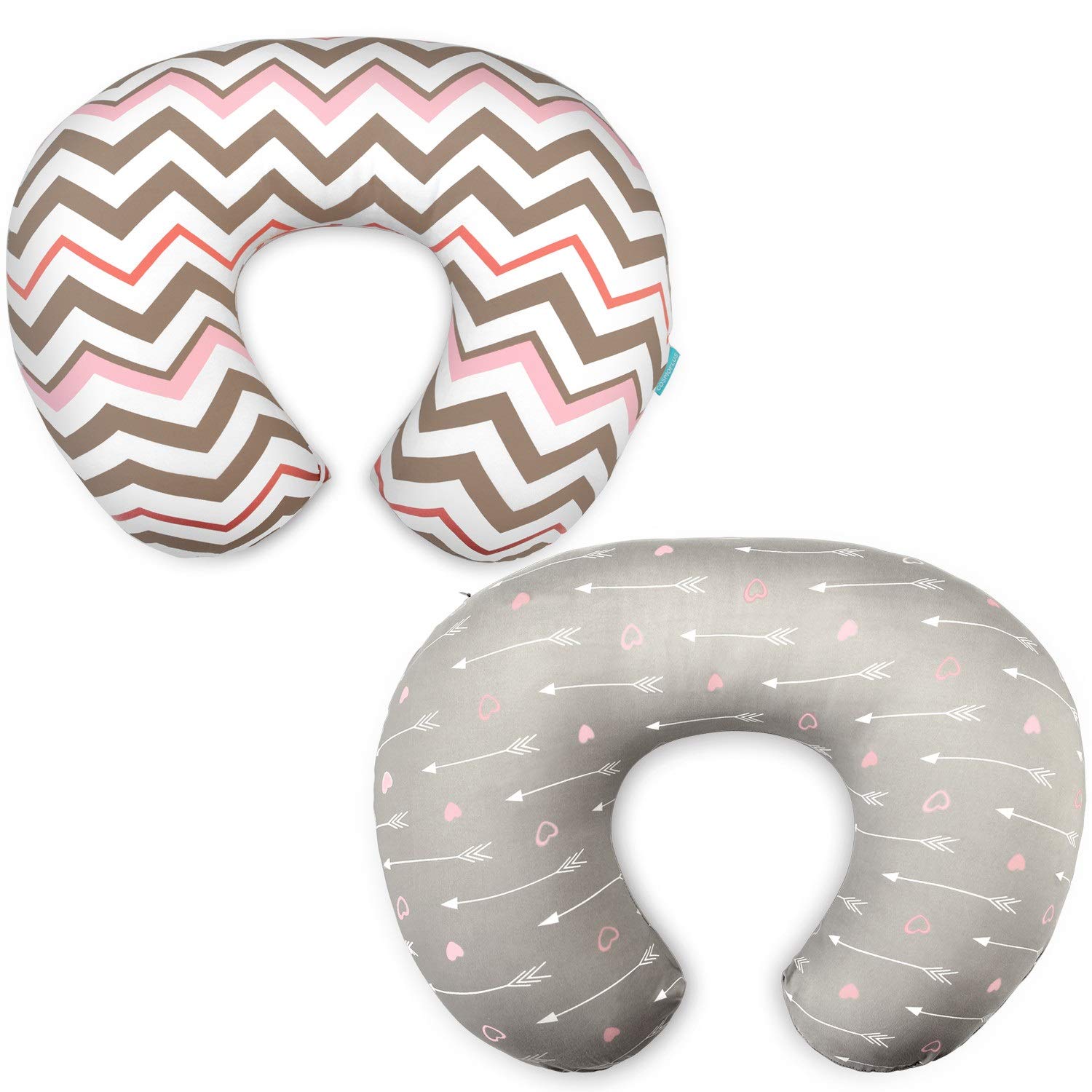 COSMOPLUS Stretchy Nursing Pillow Covers 2 Pack Slipcovers for Breastfeeding Moms,Ultra Soft Snug Fits On Infant ,Heart Pattern