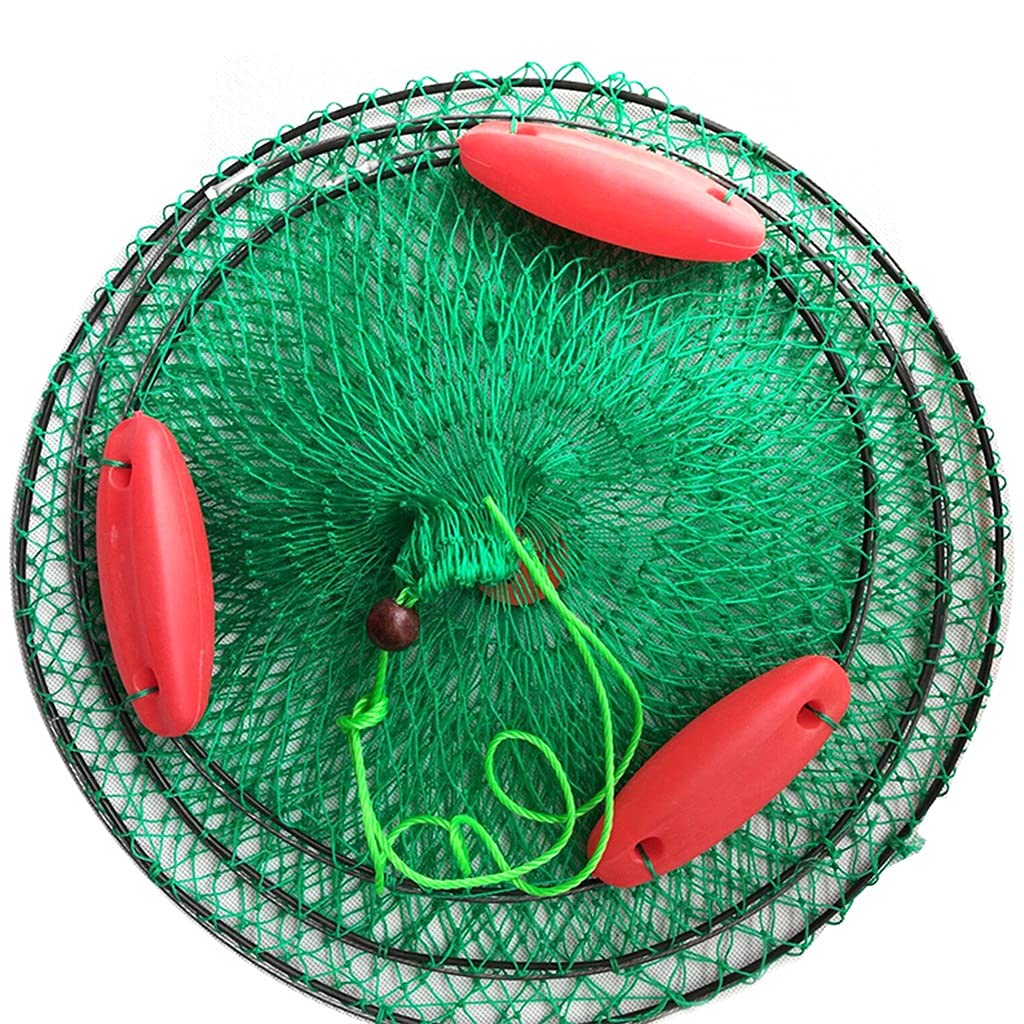 DLOETT Fishing Tackle Folded Portable Trap Cage Boat Fishing Three Floating Ball Cast Mesh Fish Net Catching