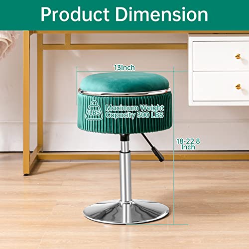 Round Storage Vanity Stool, 360°Swivel Height Adjustable Stool Chair, Emerald Vanity Stool Chair for Makeup Room, Velvet Stool for Vanity With Storage, Vanity Ottoman Chair for Bathroom Living Room