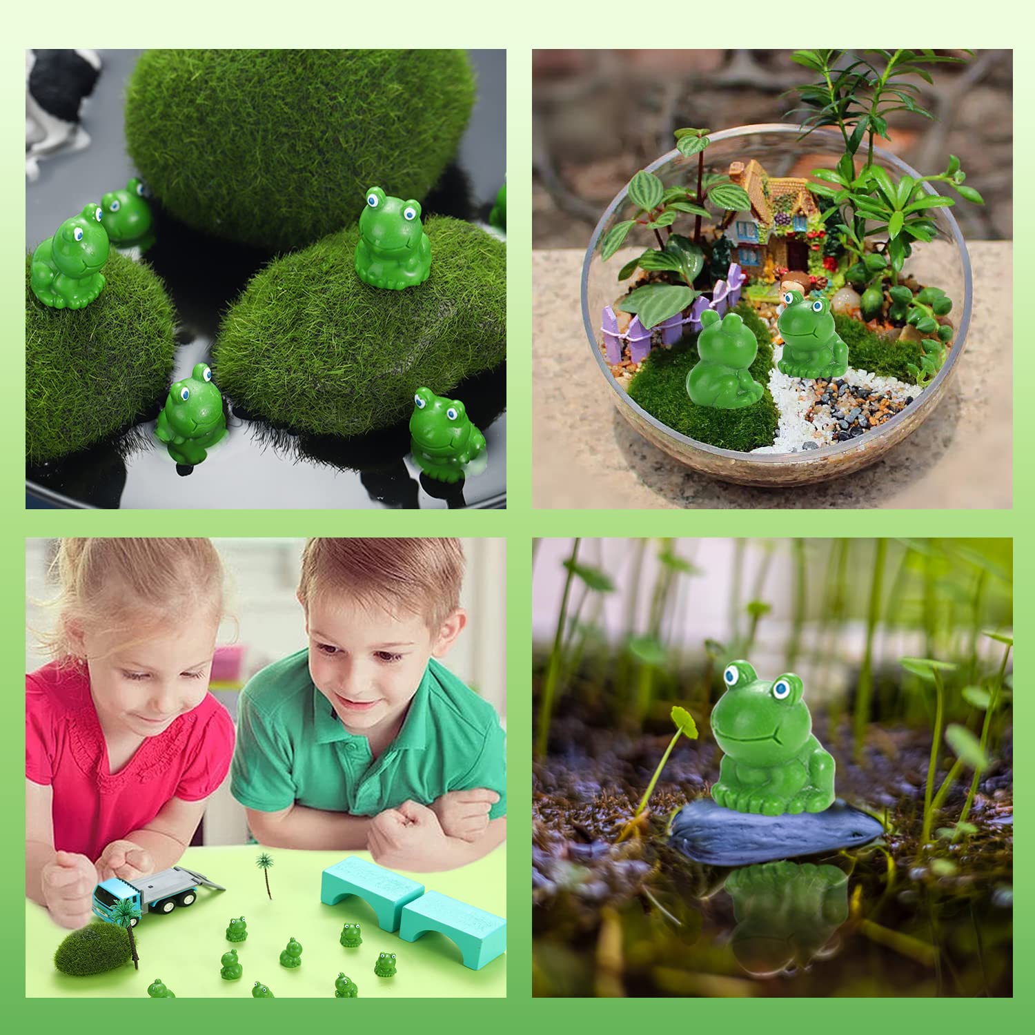 EKisemio 50 Pcs Mini Frog Garden Decor | Green Frog Figurines | Miniature Home Décor | Tiny Plastic Frogs | Fairy Garden Decor