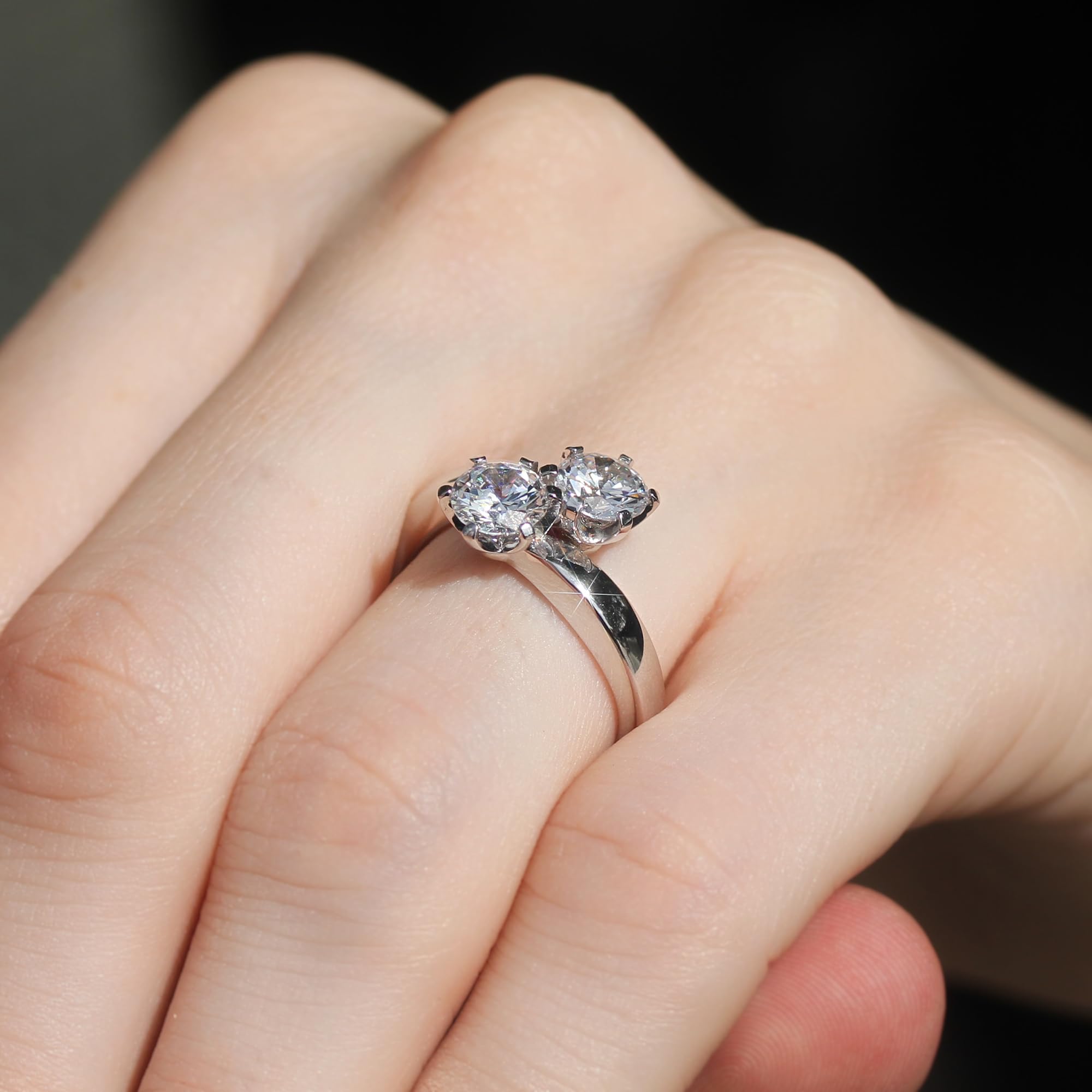 DoubleAccent Sterling Silver Ring Wedding Ring Round 1.7 carat CZ Stone Two-Stone by-your-side Engagement Ring 12MM (Size 5 to 10), 7