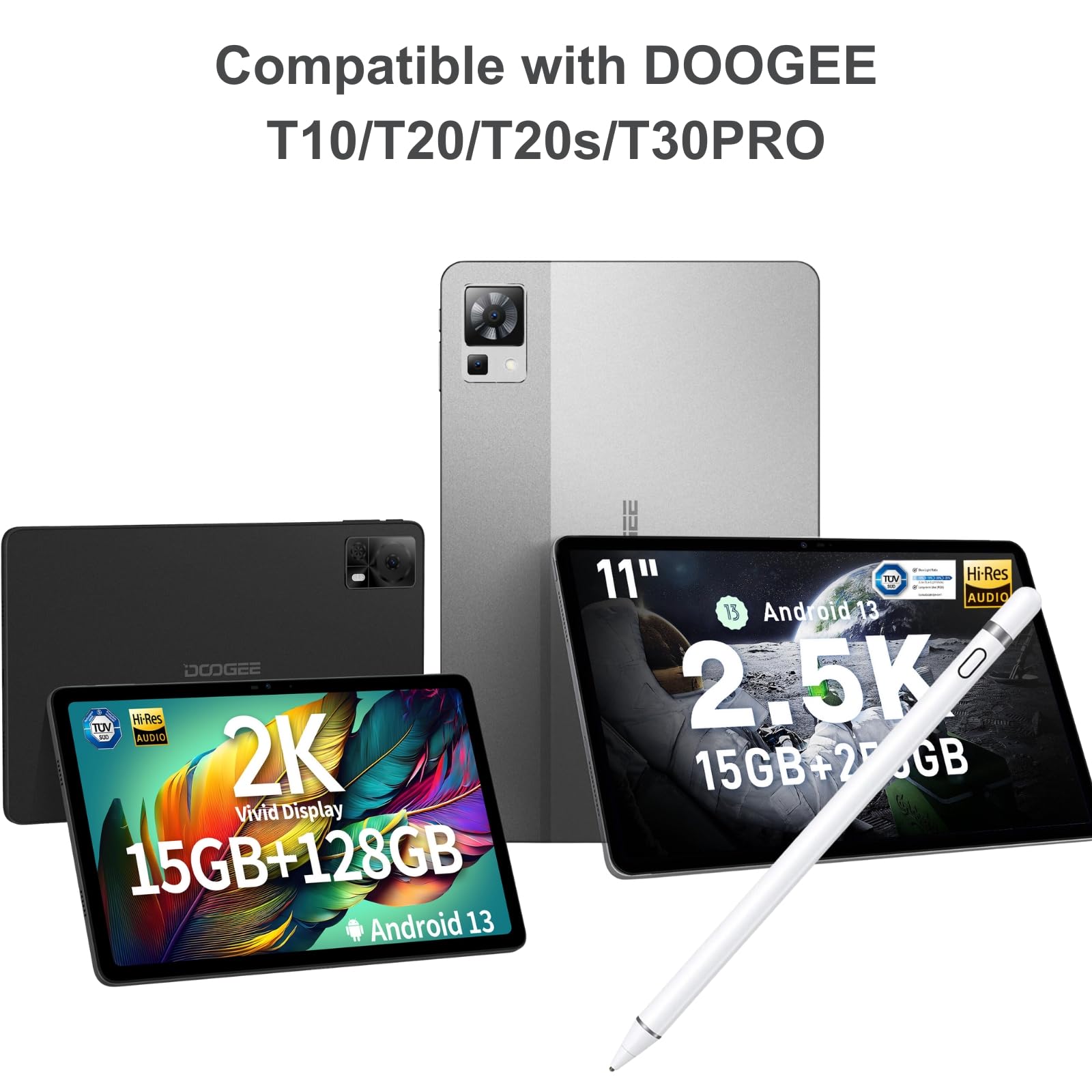 DOOGEE T30 PRO Tablet with Stylus,11'' 2.5K Android 13 Tablets, 15GB+256GB Octa-Core Gaming Tablet, 8580mAh, Hi-Res Quad Speakers, 20MP Camera, Helio G99 - Bluetooth & Wi-Fi