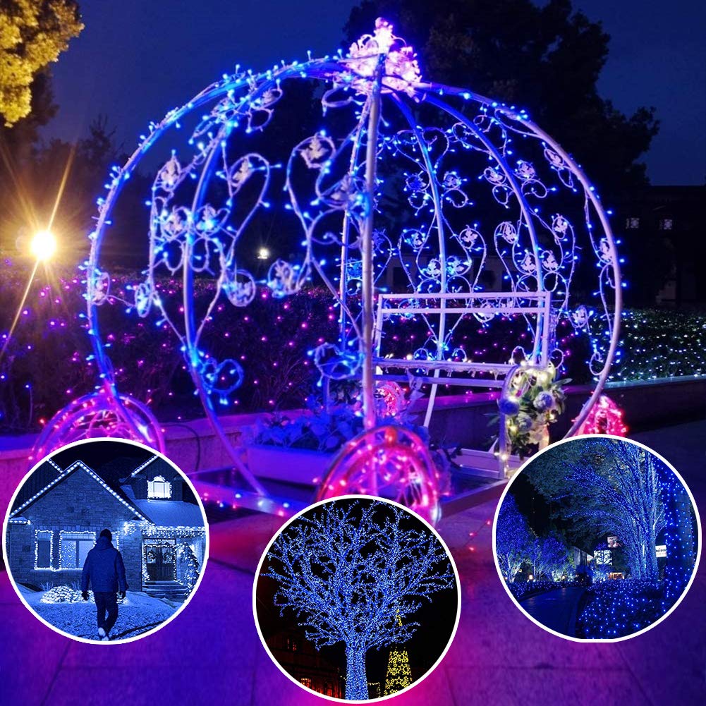 Dooit 33FT 100 Led Christmas Lights, Connectable Plug in 8 Twinkle Modes Outdoor Indoor Lights for Christmas Tree Party Wedding Garden Decorations (Blue)