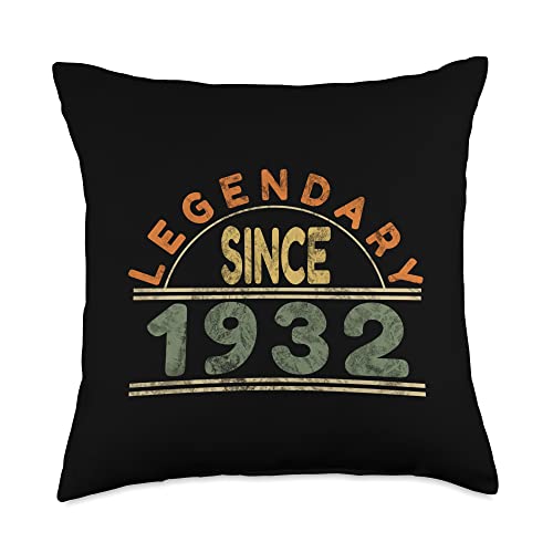 Legendary Vintage 91st Birthday Apparel Legendary Since 1932, Vintage 91st Birthday Throw Pillow, 18x18, Multicolor