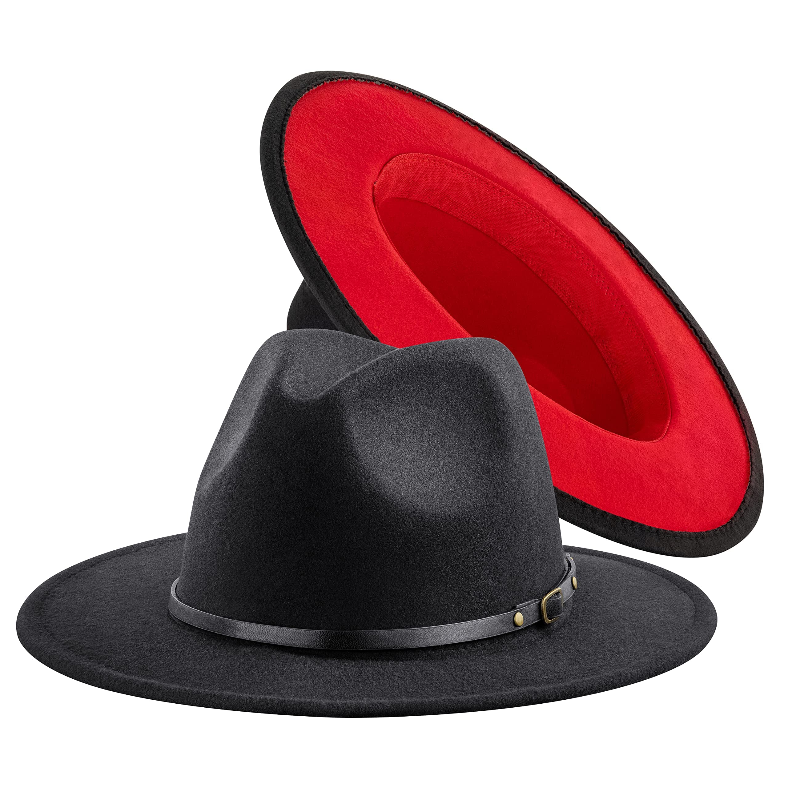 Fedora Hats for Women & Men Classic Wide Brim Fedora Hat Two Tone Hat Panama Cap Casual Hats with Belt Buckle