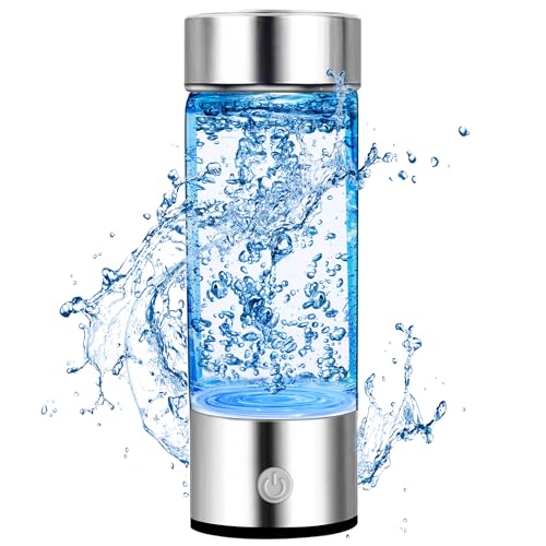 Hydrogen Water Bottle Generator, AquaHealth Hydrogen Water Bottles, 450ml Portable Rechargeable Hydrogen Water Ionizer Hydrogen-Rich Water Bottle Glass for Home (Silver)