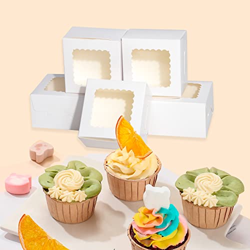TEAMAX Cookie Boxes 30pcs 4x4x2.5 Inches White Cookie Boxes with Window, Bakery Boxes, Cupcake Boxes,Cake Boxes,Treat Boxes,Dessert Boxes,Mini Cake Boxes,For Birthday Party, Wedding, Valentine's Day