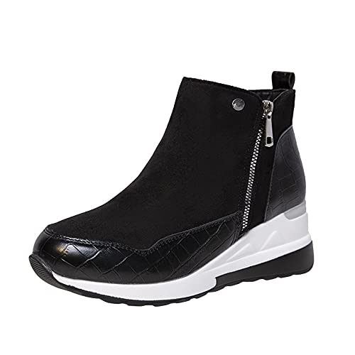 FASDNENDYS Short Boots Colorblock Shoes Thick-Soled Fashion Women's Wedges Women's Boots Women's Boots Heeled Black