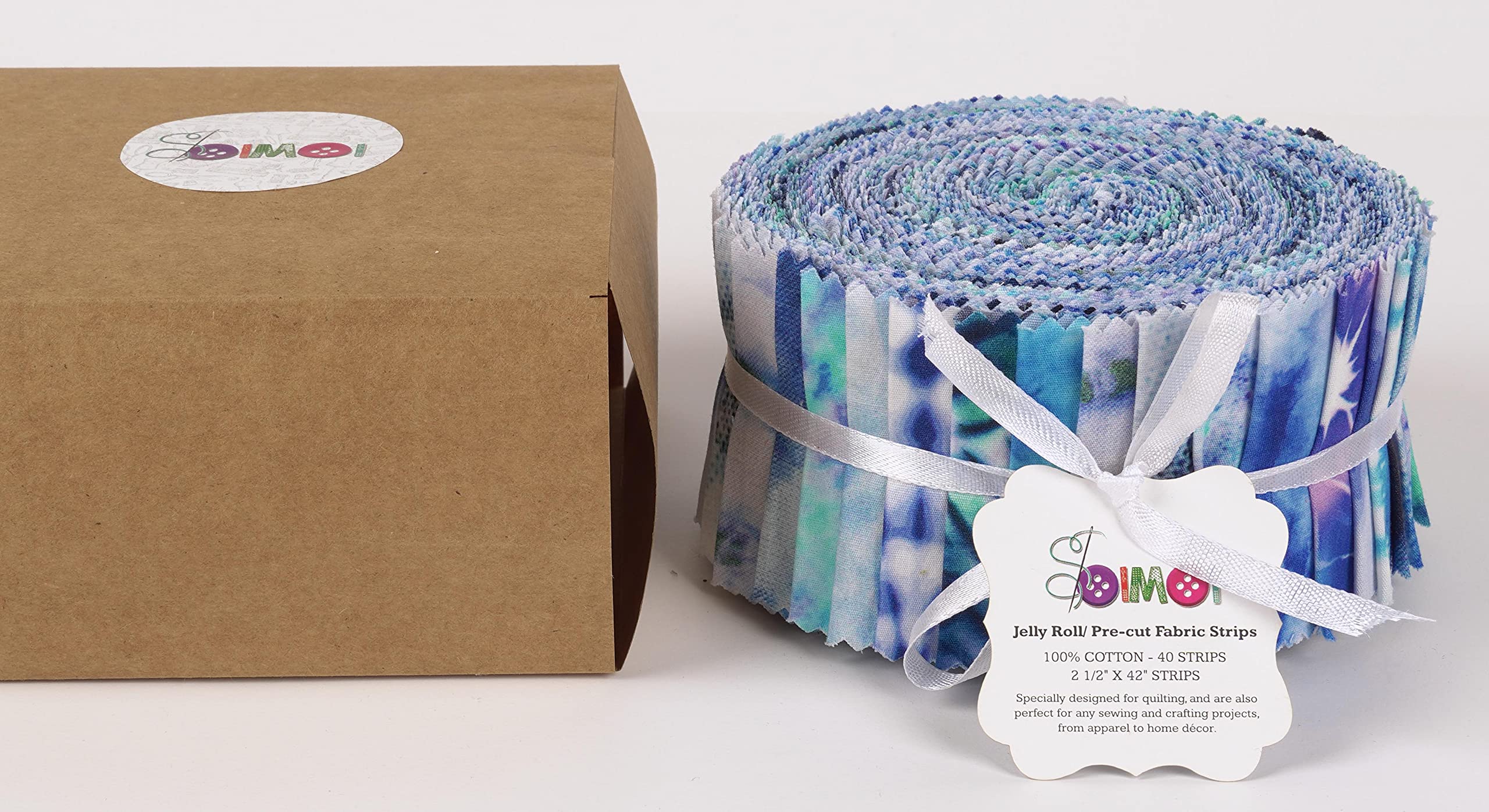 Soimoi 40Pcs Tie Dye Print Cotton Precut Fabrics for Quilting Craft Strips 2.5x42inches Jelly Roll - Blue