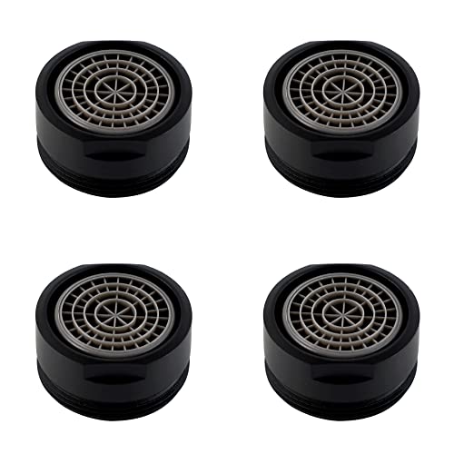 Hibbent 4 Pack Faucet Aerator, Solid Brass Kitchen Sink Faucet Aerator Shell with Built-in Filter, 15/16 Male Thread Bathroom Aerator Faucet Filter, Splash-Proof, Matte Black Finish
