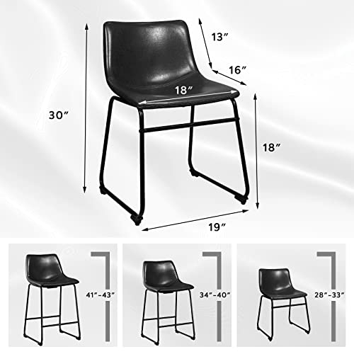 LEMBERI 18 inch Bar Stools Set of 2 Modern Barstools, Faux Leather Upholstered Stool with Back and Metal Legs, Armless Bar Kitchen & Dining Room Chairs (Black, 2pcs 18")