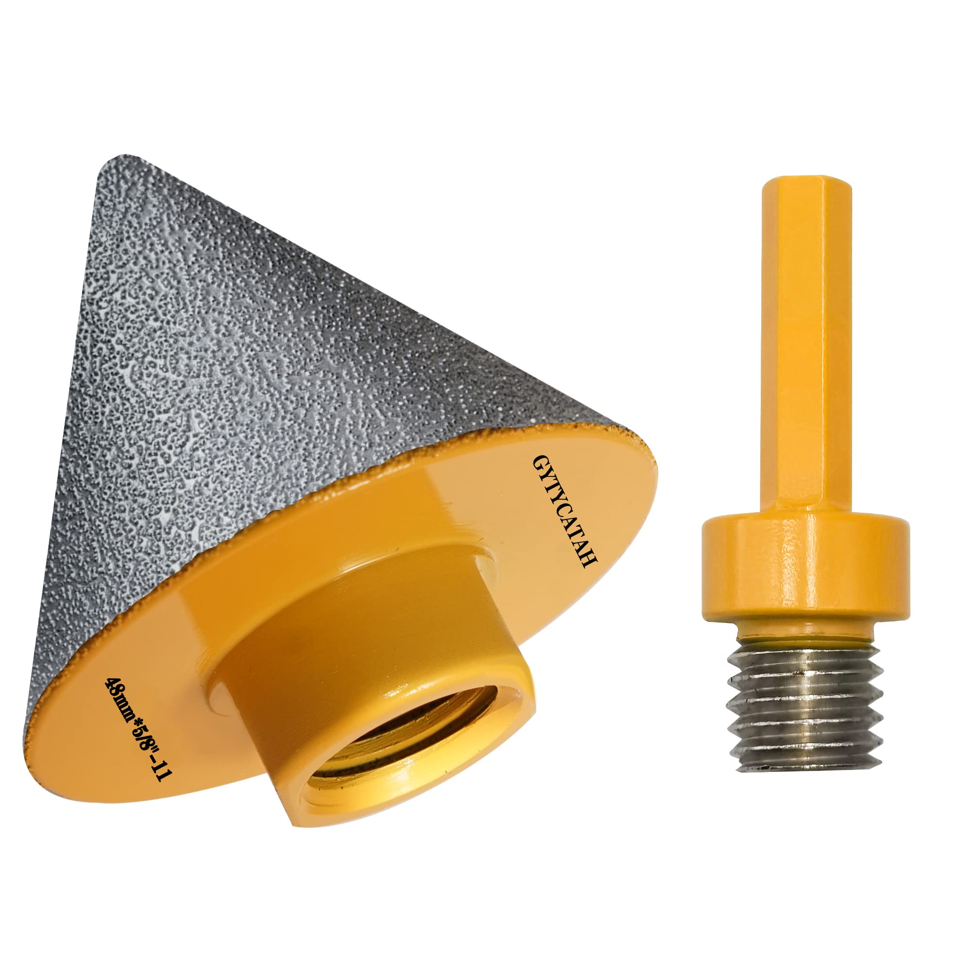 GYTYCATAH Diamond Beveling Chamfer Bits, 48mm Diamond Countersink Drill Bits for Existing Holes Enlarging Shaping Trimming in Tile Marble Granite, 5/8"-11 Thread x 3/8” Hex Shank Adapter (Yellow)