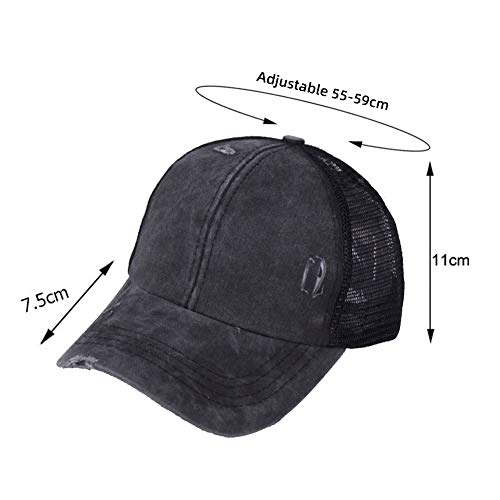 Didida 4 Pack Criss Cross Ponytail Hat Washed Distressed Women Mesh Baseball Caps Messy Bun Ponycaps, black&grey&cyan&coral