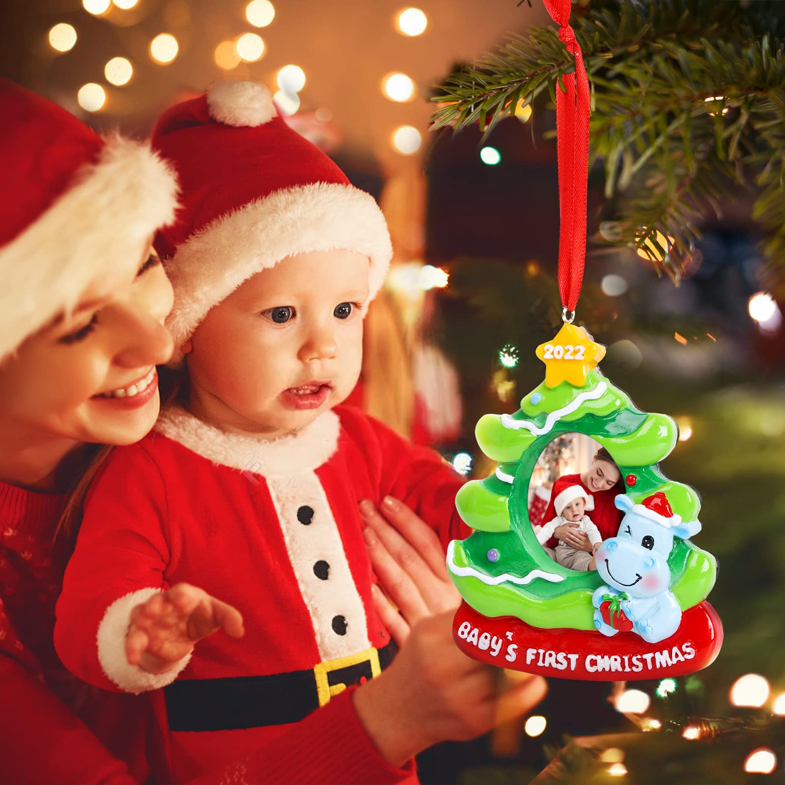 HERZOME Baby's First Christmas Picture Ornament 2022 Xmas Baby First Gift Keepsake for Newborn Baby Christmas Tree Ornament