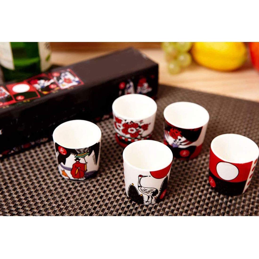 GARASANI 5 Pack Soju Shot Glasses with Korean Traditional Flower Card Game Print Hwatu Korean Soju, Whiskey, Tequila, Vodka, Espressos