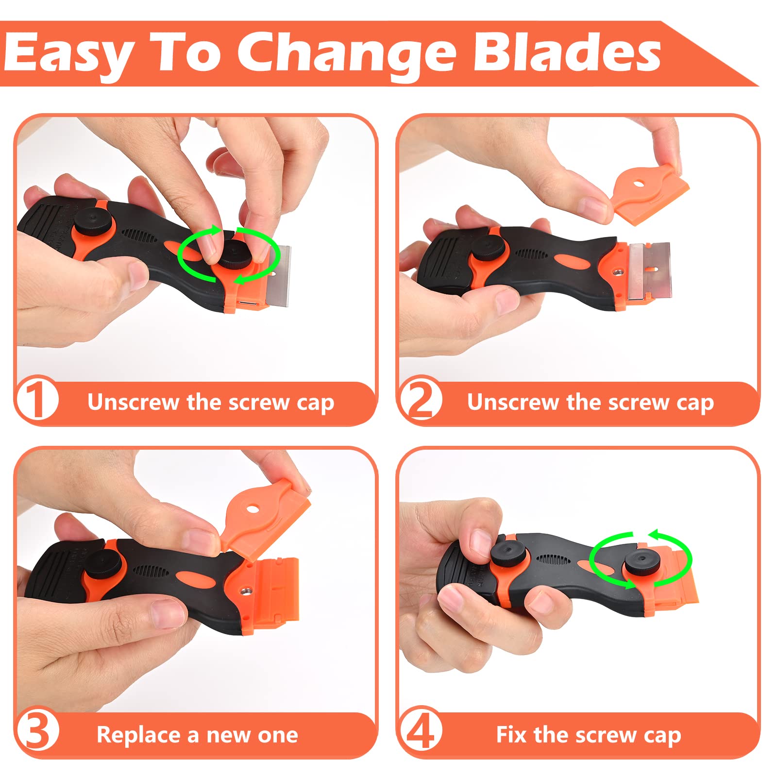 Razor Blade Scraper, 3 Pack Razor Scraper Tool with 50 Plastic & 30 Metal Razor Blades, 2-in-1 Cleaning Scraper for Removing Label, Registration Sticker, Tint, Grease from Windshield, Appliance, Glass