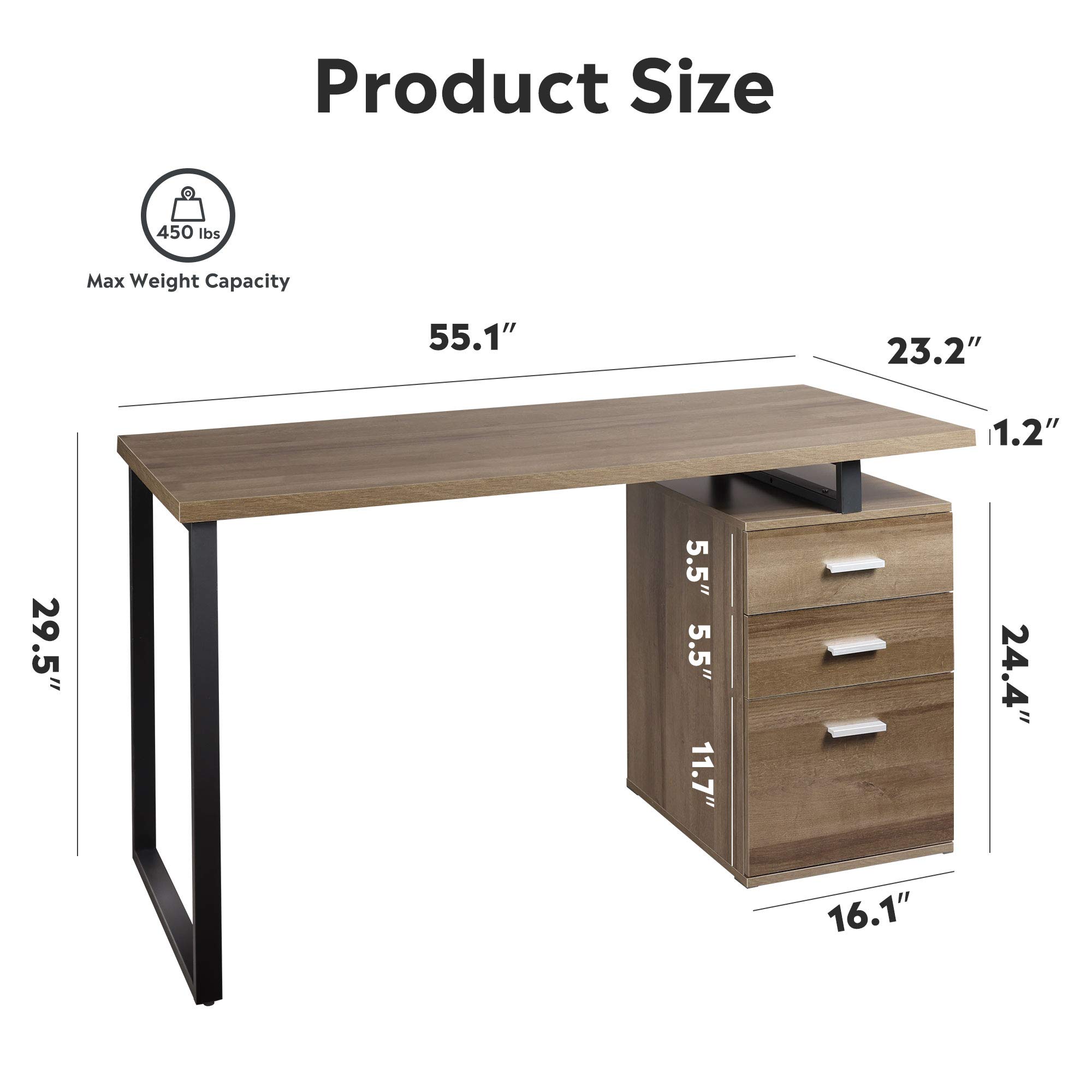 DEVAISE Computer Desk with Drawer, 55 inch Home Office Desk with Reversible File Cabinet, Gray Oak