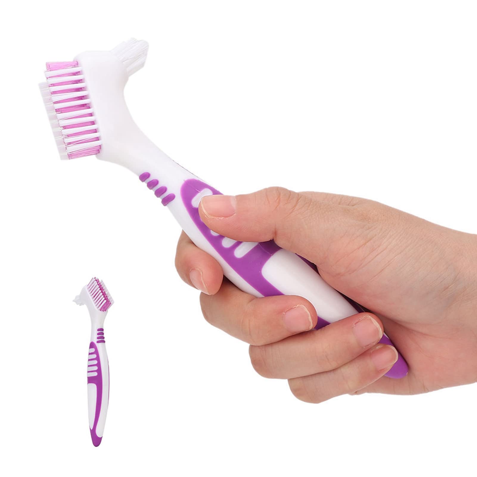 Denture Cleaning Brush, Removes Plaque, Nylon Brush Design for Cleaning Dental Spaces, Ergonomic Handle, Portable