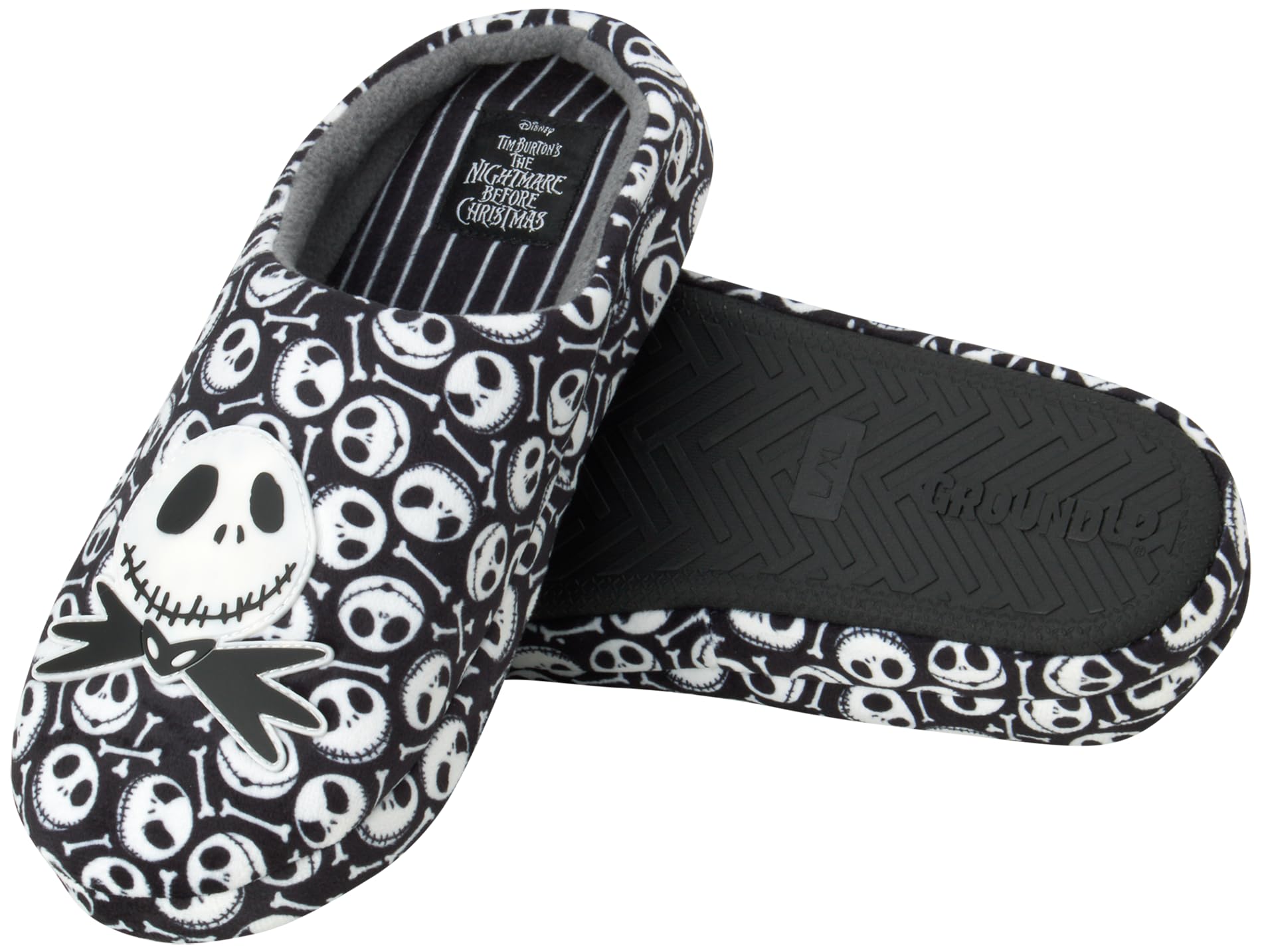 Disney Men's Nightmare Before Christmas Slippers - Jack Skellington Plush Slip-On House Shoe Slides, Size Large-X-Large, Nightmare Black