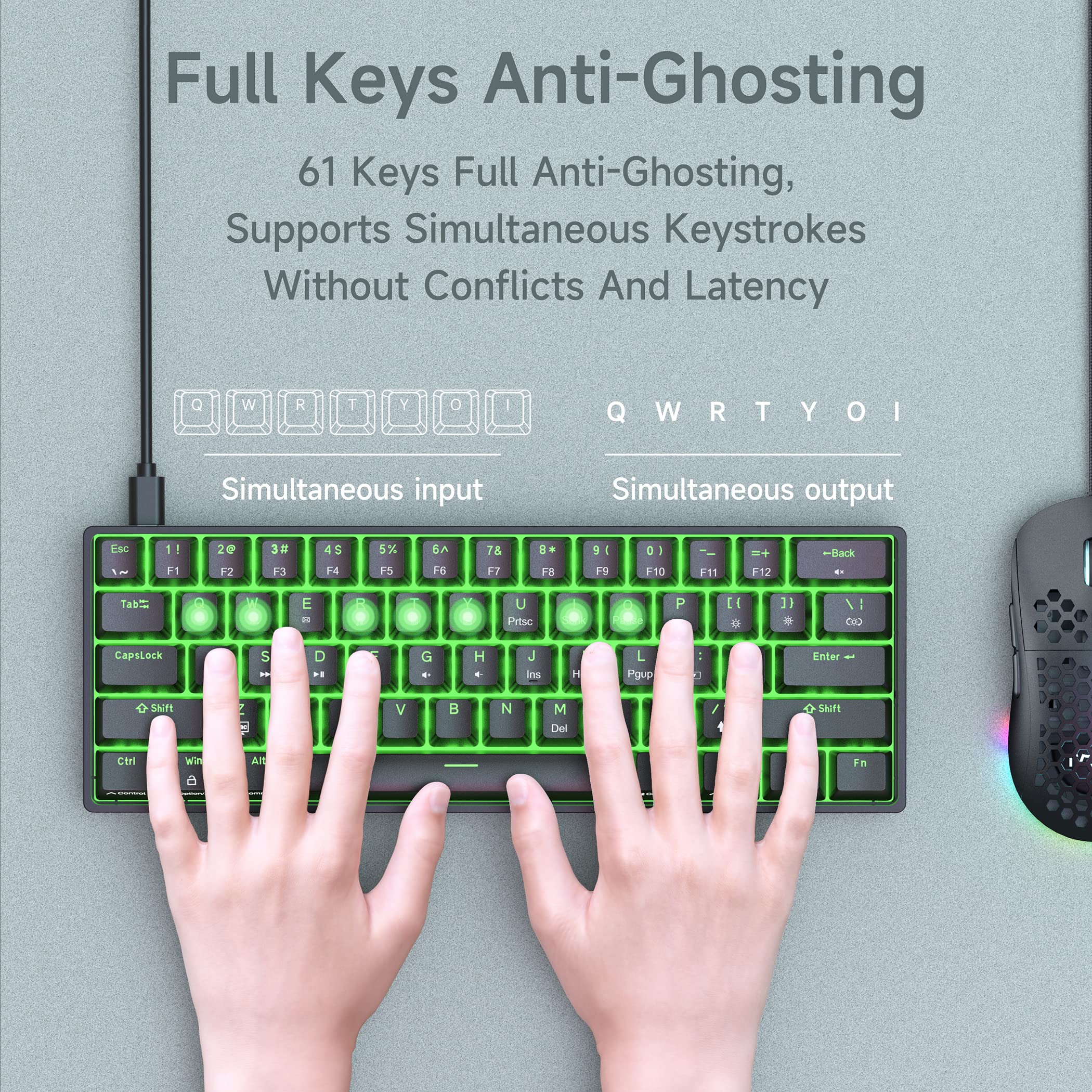 DIERYA DK61SE 60% Mechanical Gaming Keyboard, 61 Keys Anti-Ghosting, LED Backlight, Detachable USB-C, Ultra-Compact Mini Wired Keyboard with Yellow Linear Switch for Windows Laptop PC Gamer Typist