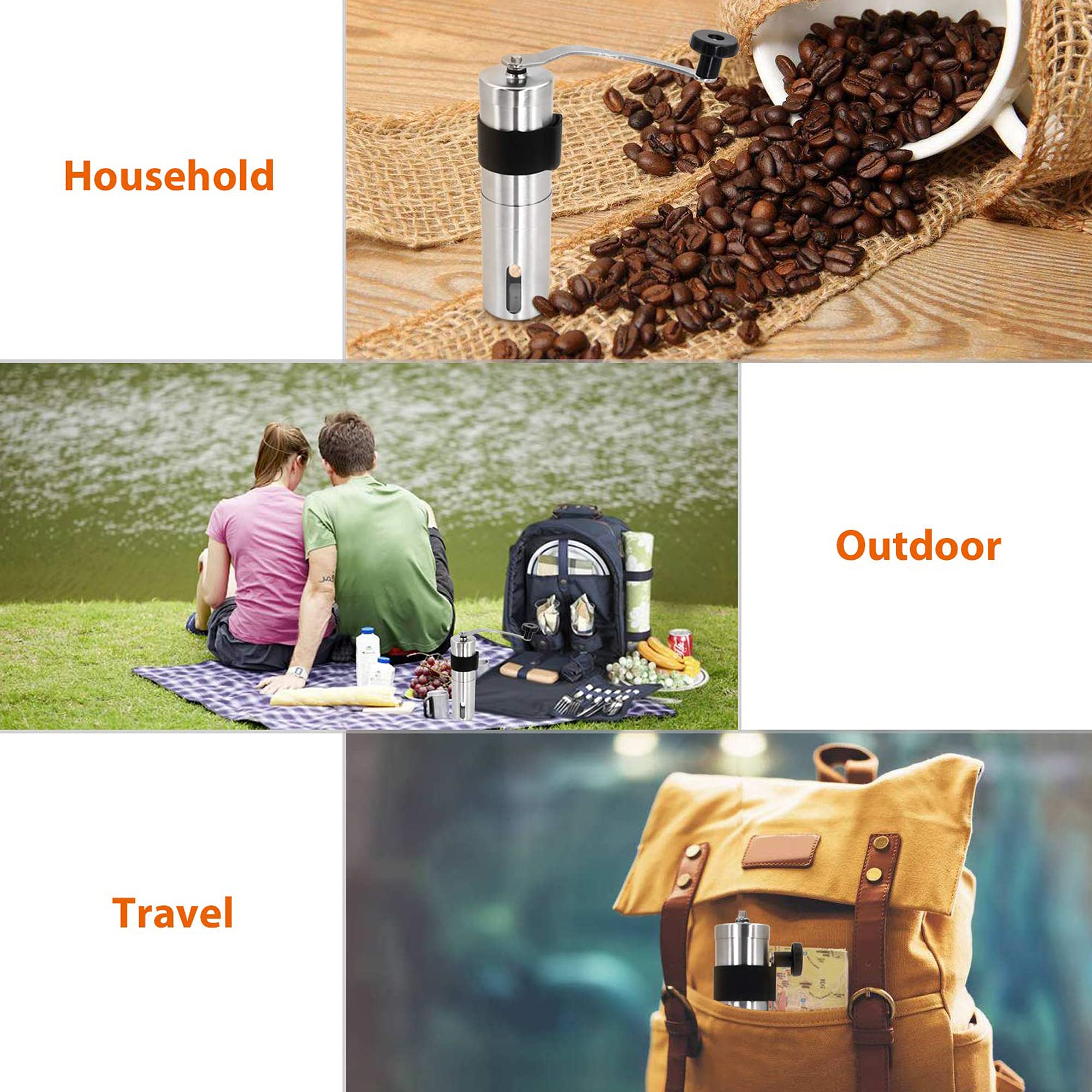Delihom Manual Coffee Grinder, Hand Coffee Grinder with Adjustable Ceramic Burr for Drip Coffee, Espresso, French Press Used in Home and Travel (1.5oz)