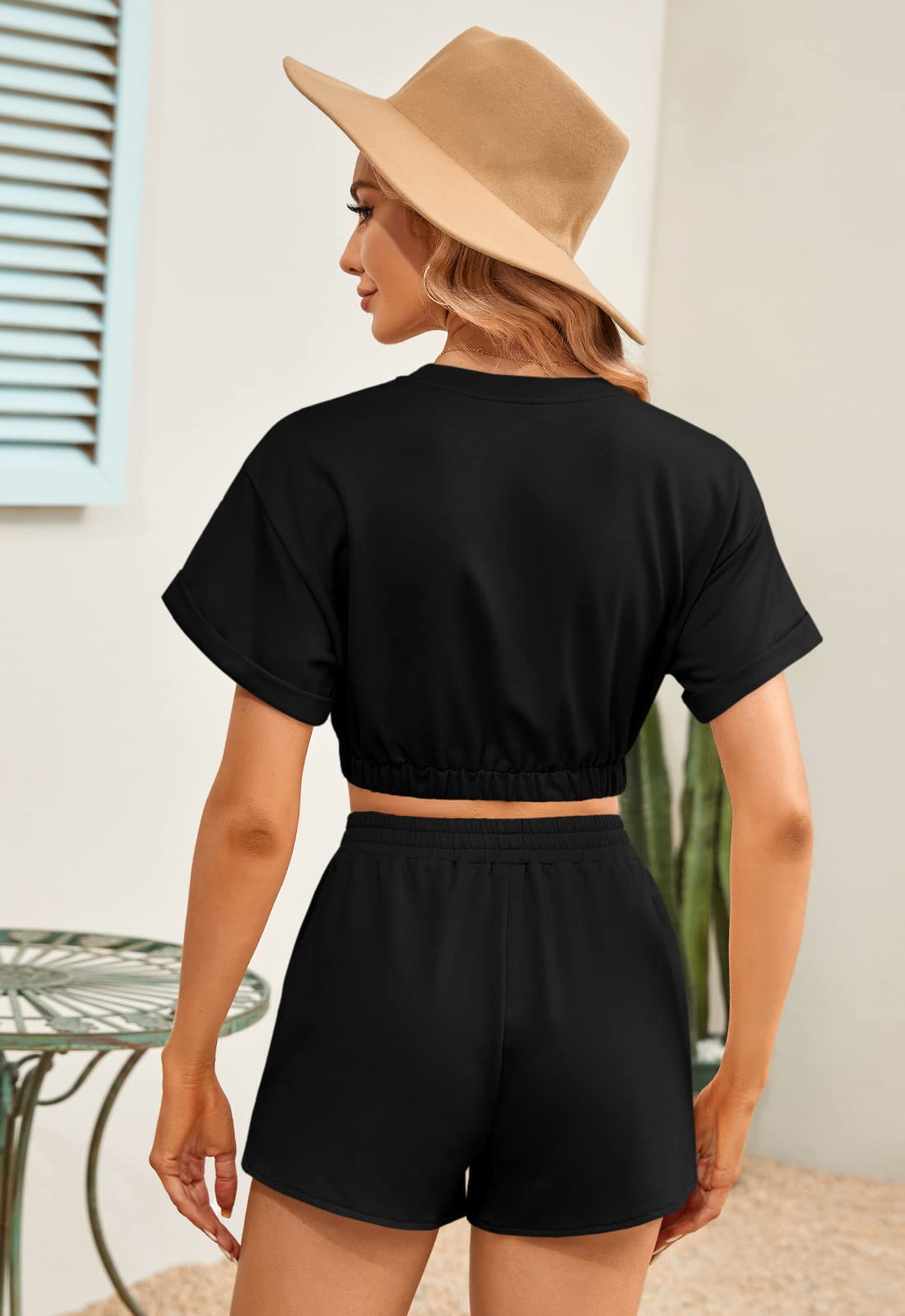 DOBULO Women's Workout Sets 2 Piece Gym Outfits Crop Tops High Waist Running Shorts Yoga Activewear