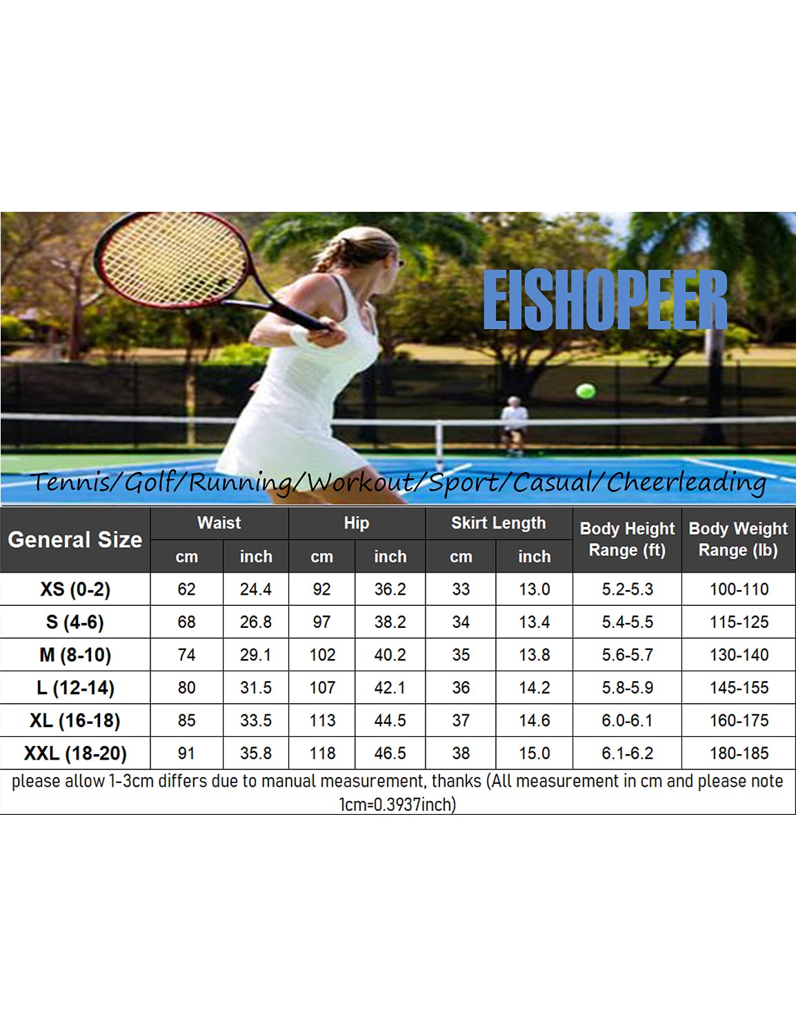 EISHOPEER Short Skirts for Women Athletic Tennis Skirt High Waisted Golf Skorts Workout Running Skirts White M