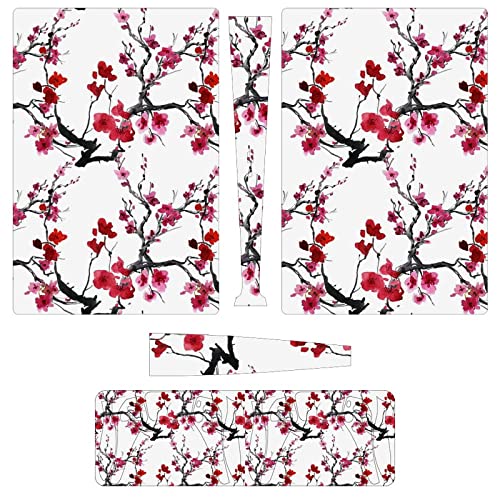 Elegant Decorative Cherry Blossoms Full Protective Skin Cover Design Wrap Decal Sticker Compatible with PS5 Digital Edition Console and Controller