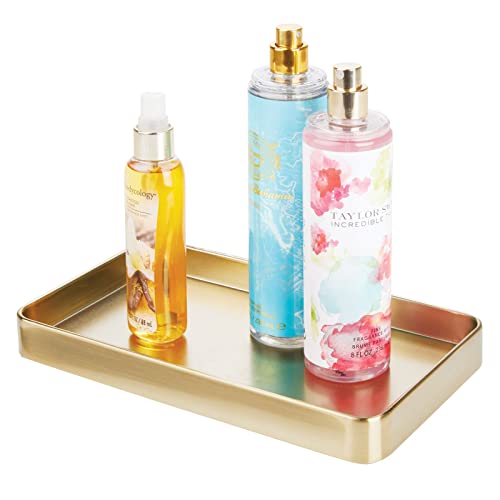 mDesign Modern Decorative Metal Guest Hand Towel Tray Holder Organizer for Disposable Paper Napkins, Jewelry, Makeup - Bathroom Vanity Sink Counter Organization - Unity Collection - Soft Brass