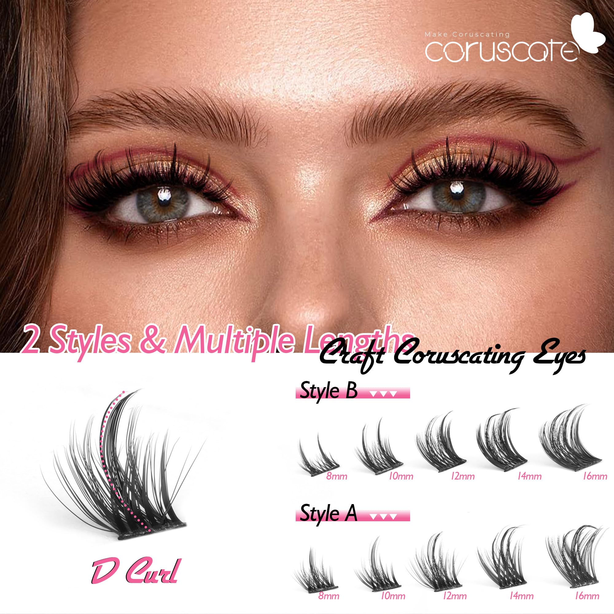 DIY Lash Extension Kit 2 Styles Lash Clusters 132pcs Eyelash Extension Kit D Curl Individual Lashes Wispy 8-16mm Eyelash Clusters Lash Kit with Lash Bond and Seal Lash Tweezers for Eyelash Extension