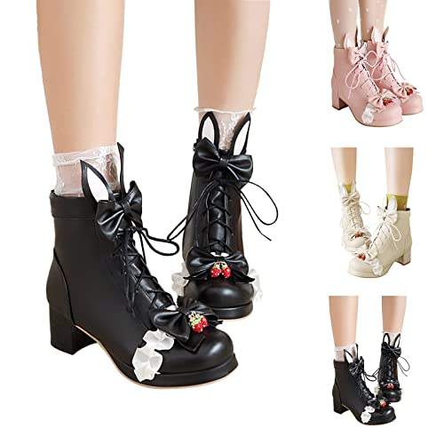 FASDNENDYS Womens Backless Boots Womens Shoes Fashion Solid Color Round Toe Middle Heel Lace Boots for Women Booties Black