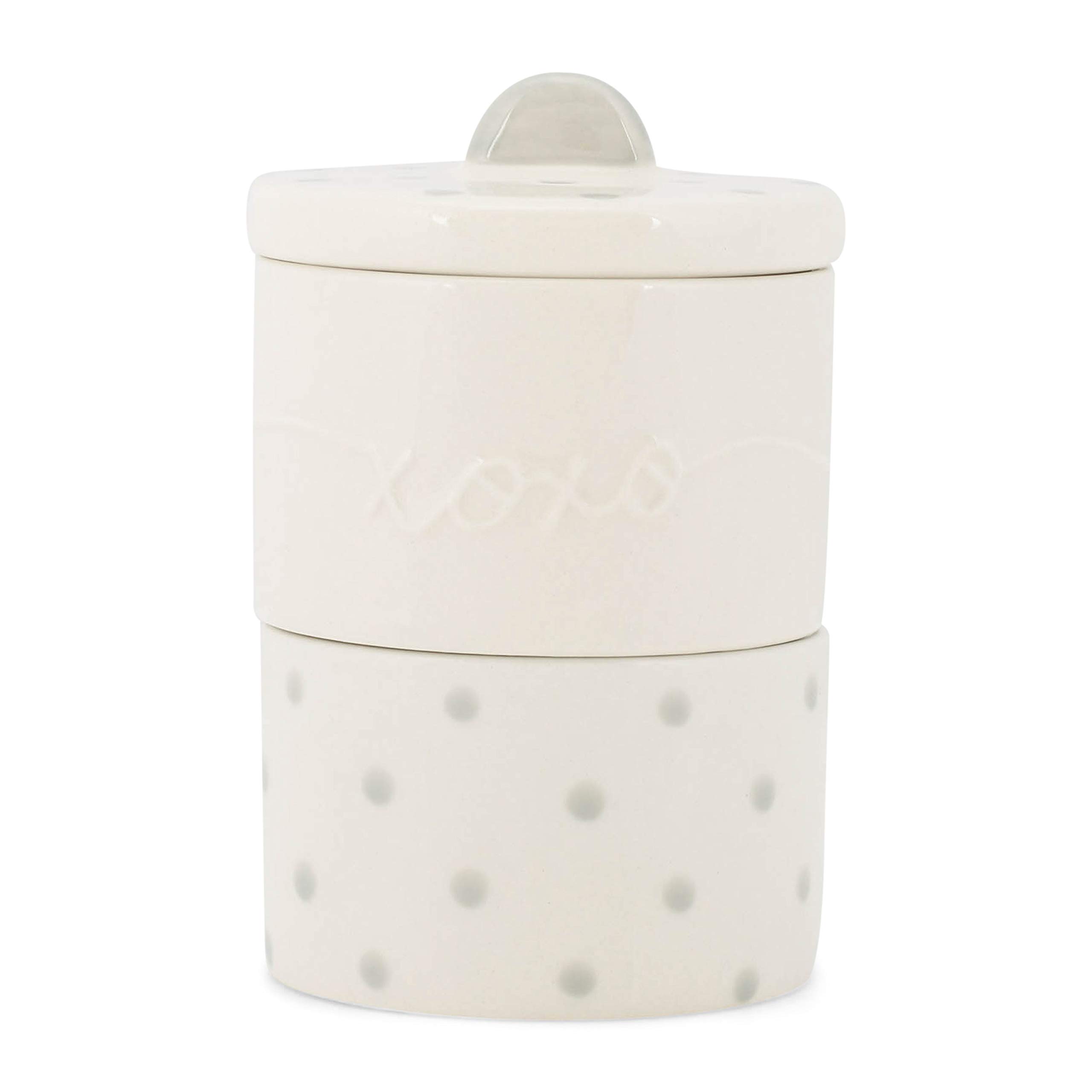 DEMDACO XOXO Tooth and Curl Soft Grey 4 x 3 Ceramic Stoneware Baby Keepsake Box