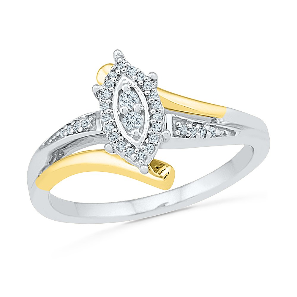 DGOLD Sterling Silver & 10KT Two Tone White Round Diamond Fashion Ring