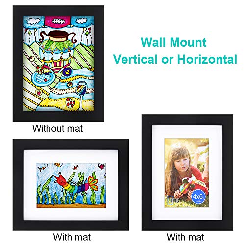 RPJC 6x8 inch Picture Frame Made of Solid Wood and High Definition Glass Display Pictures 4x6 with Mat or 6x8 Without Mat for Wall Mounting Photo Frame Black