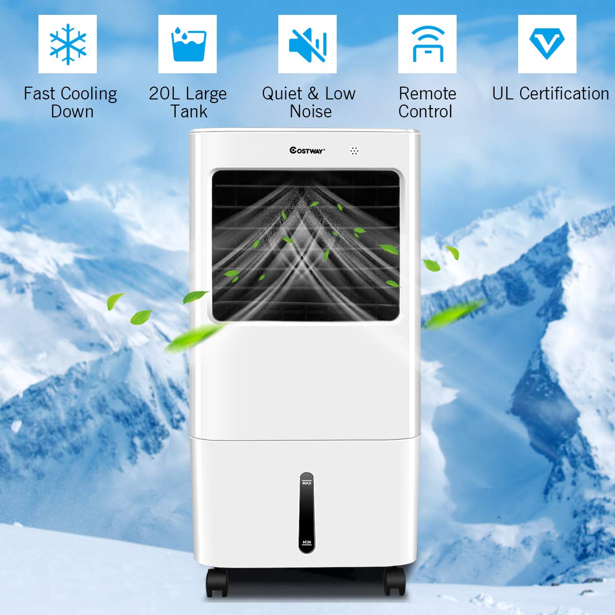 COSTWAY Evaporative Cooler, 3-in-1 Cooler, Fan and Humidifier with 7.5H Timer, 4 Speeds and 3 Modes, Remote Control, Portable Air Cooler with 4 Wheels, 2 Ice Boxes for Home Office