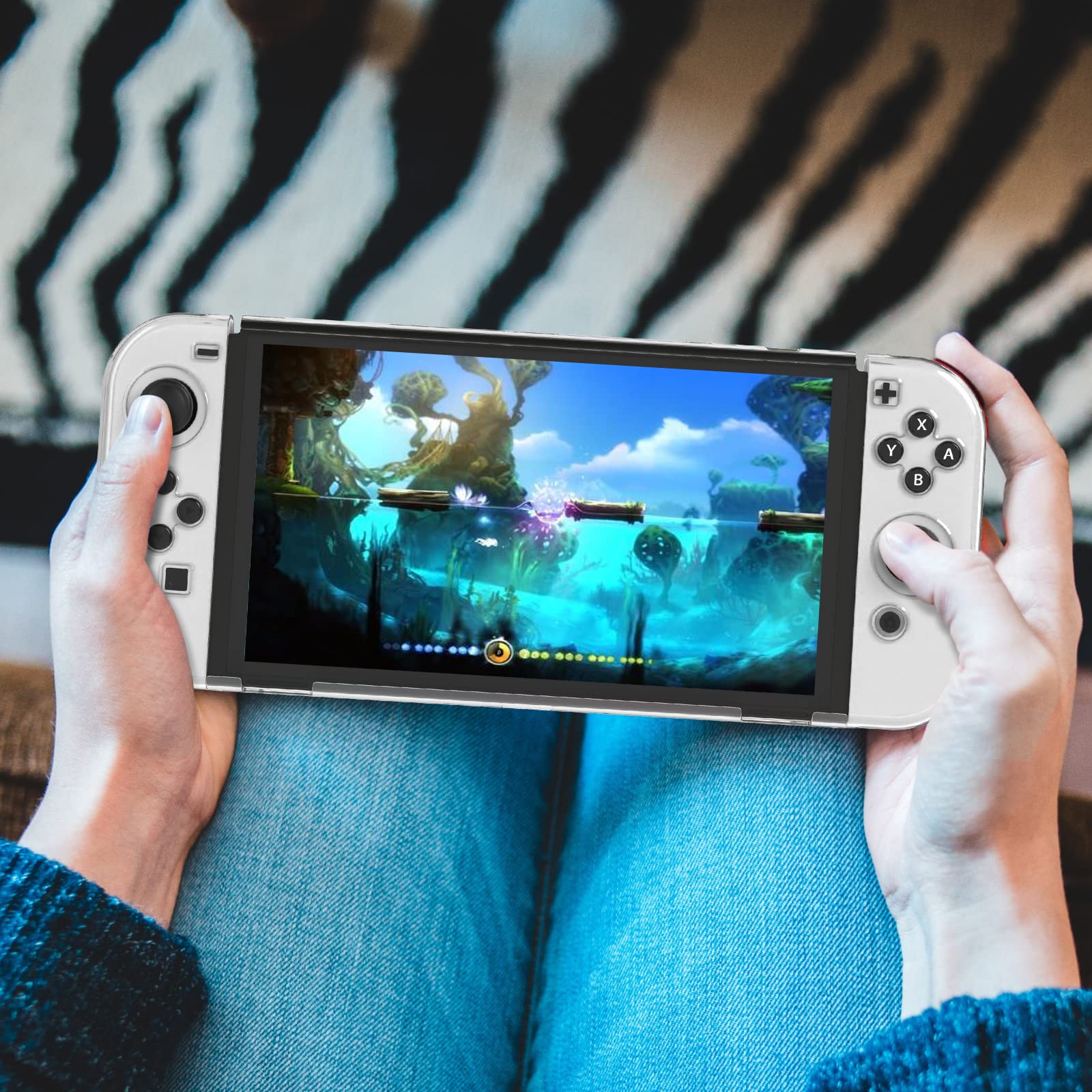 Dockable Case for Switch OLED, Upgrade 3 in 1 Protective Clear Hard PC Back Cover Case for Switch OLED and TPU Grip Cover Case for Joy Con Controller with Screen Protector and 8 Thumb Grips