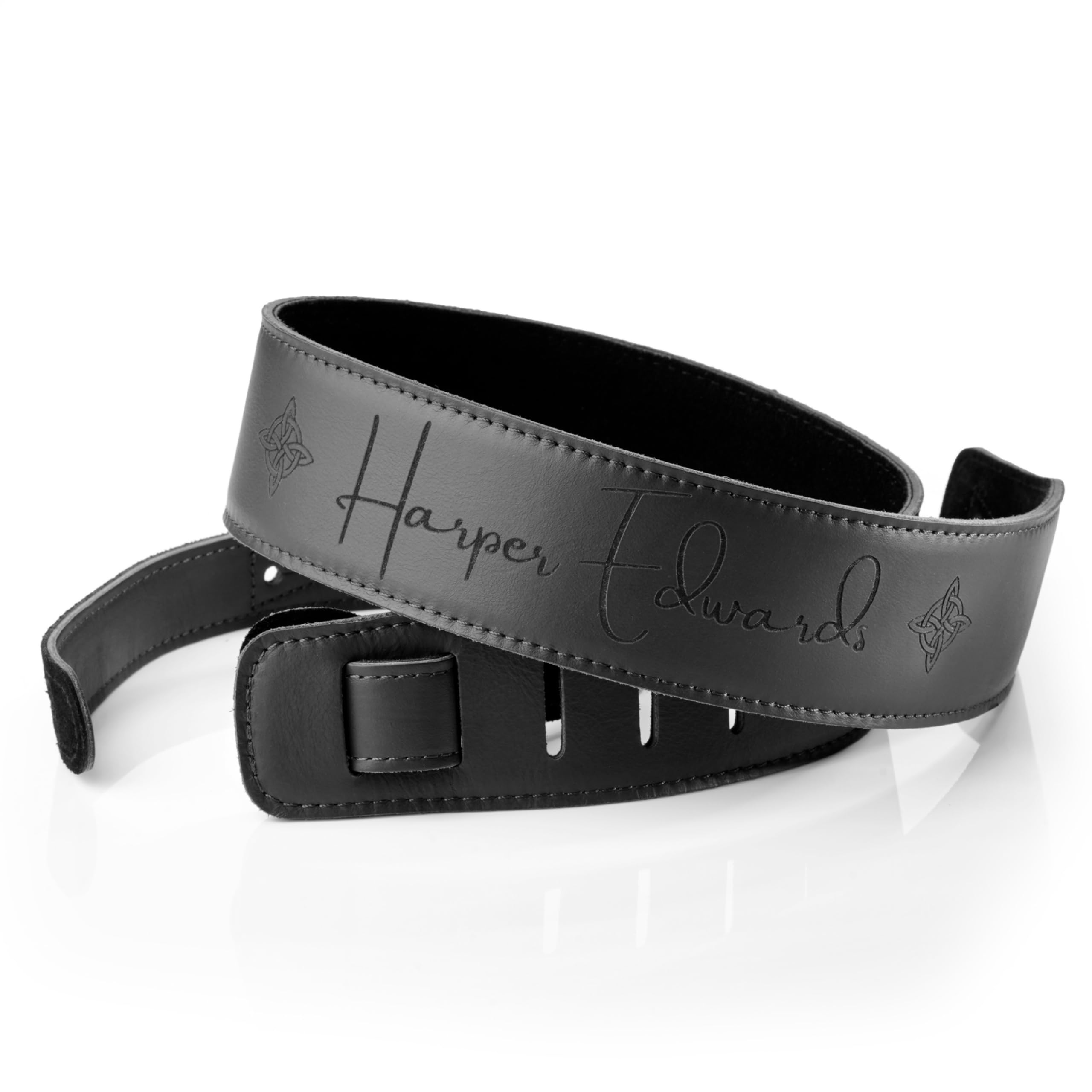 Dat Strap Black Leather Guitar Strap 100% Handmade Adjustable Real Leather | Padded Layer for Comfort | for Electric, Acoustic, Bass and Classical Guitar