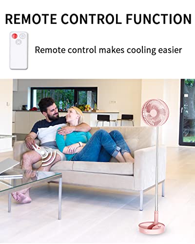 UN UNITEDTIME Desk and table fan, Air Circulator Fan Portable Travel Fans Battery Operated or USB Powered,Adjustable Height Foldaway with remote Control Timer, 4 Speed Settings (Pink)