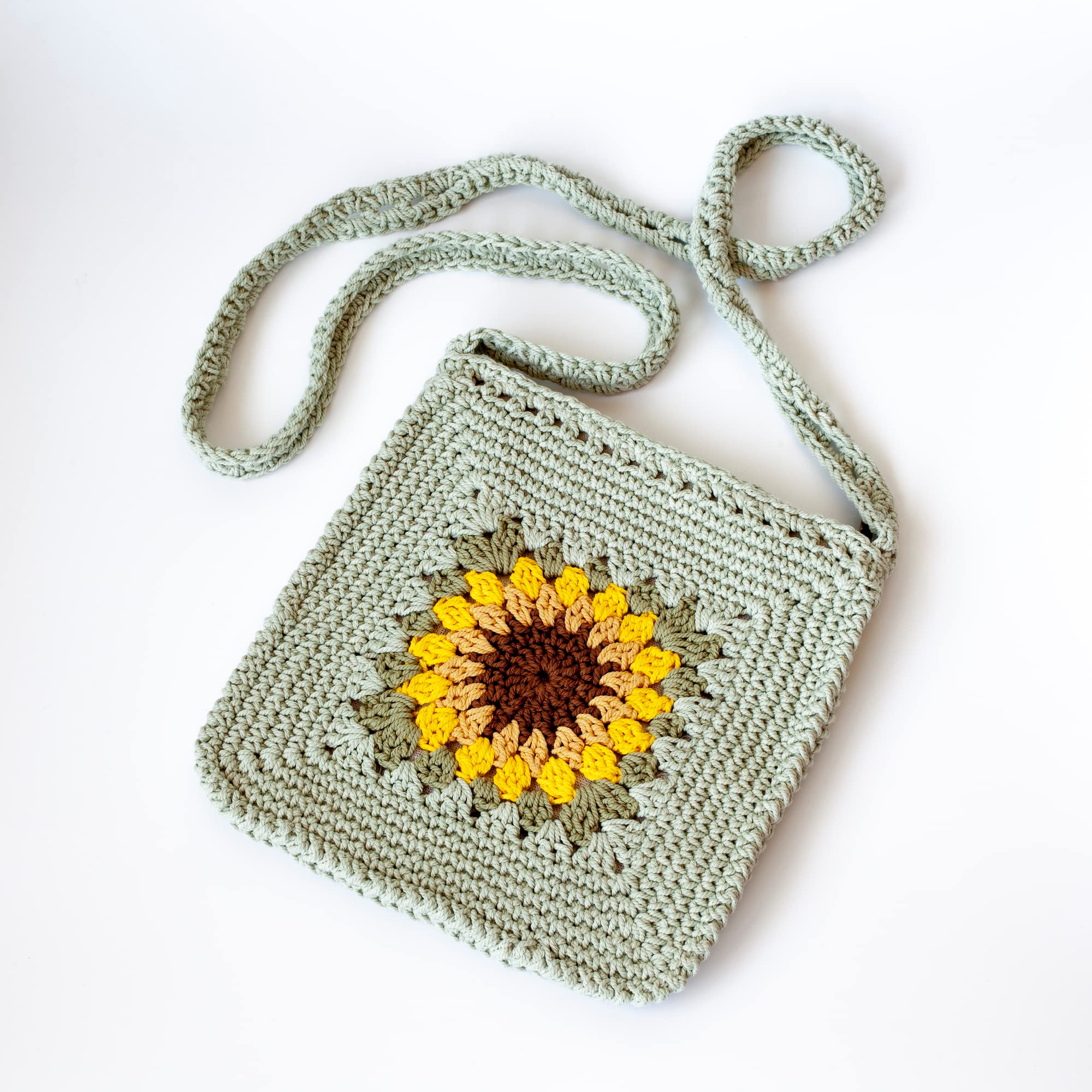 Elena Handbags Handmade Crochet Cotton Sunflower Shoulder Bag (White)